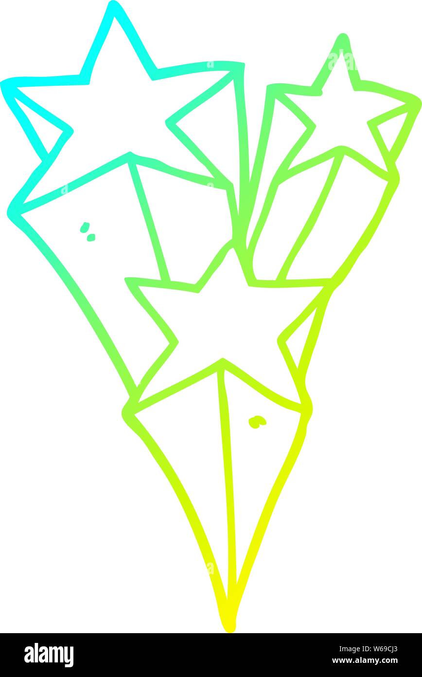 cold gradient line drawing of a cartoon shooting stars Stock Vector ...