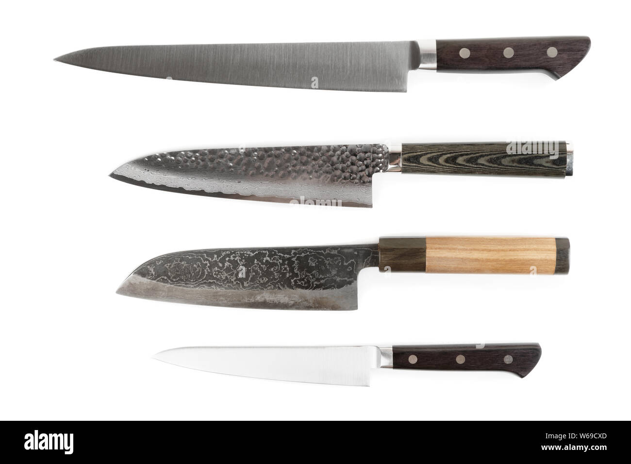 Set of four new and used knives, isolated on white baclground Stock ...