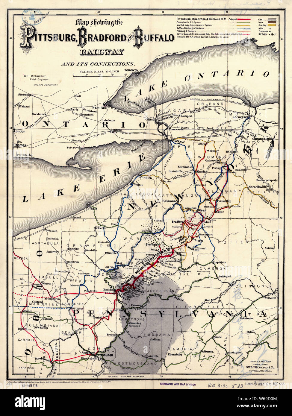 0360 Railroad Maps Map showing the Pittsburg sic Bradford and Buffalo ...