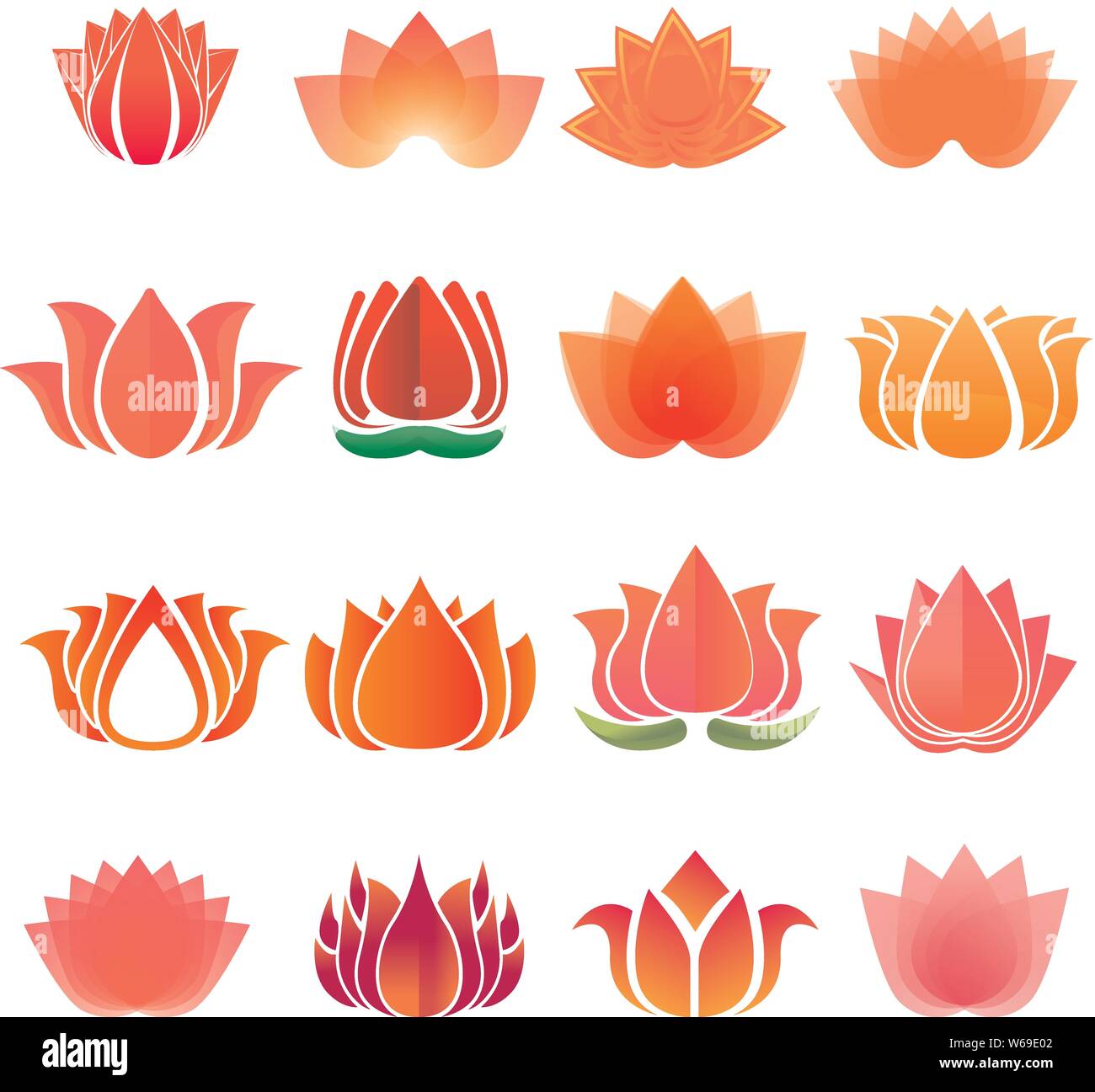 Lotus icons set. Cartoon set of lotus vector icons for web design Stock ...