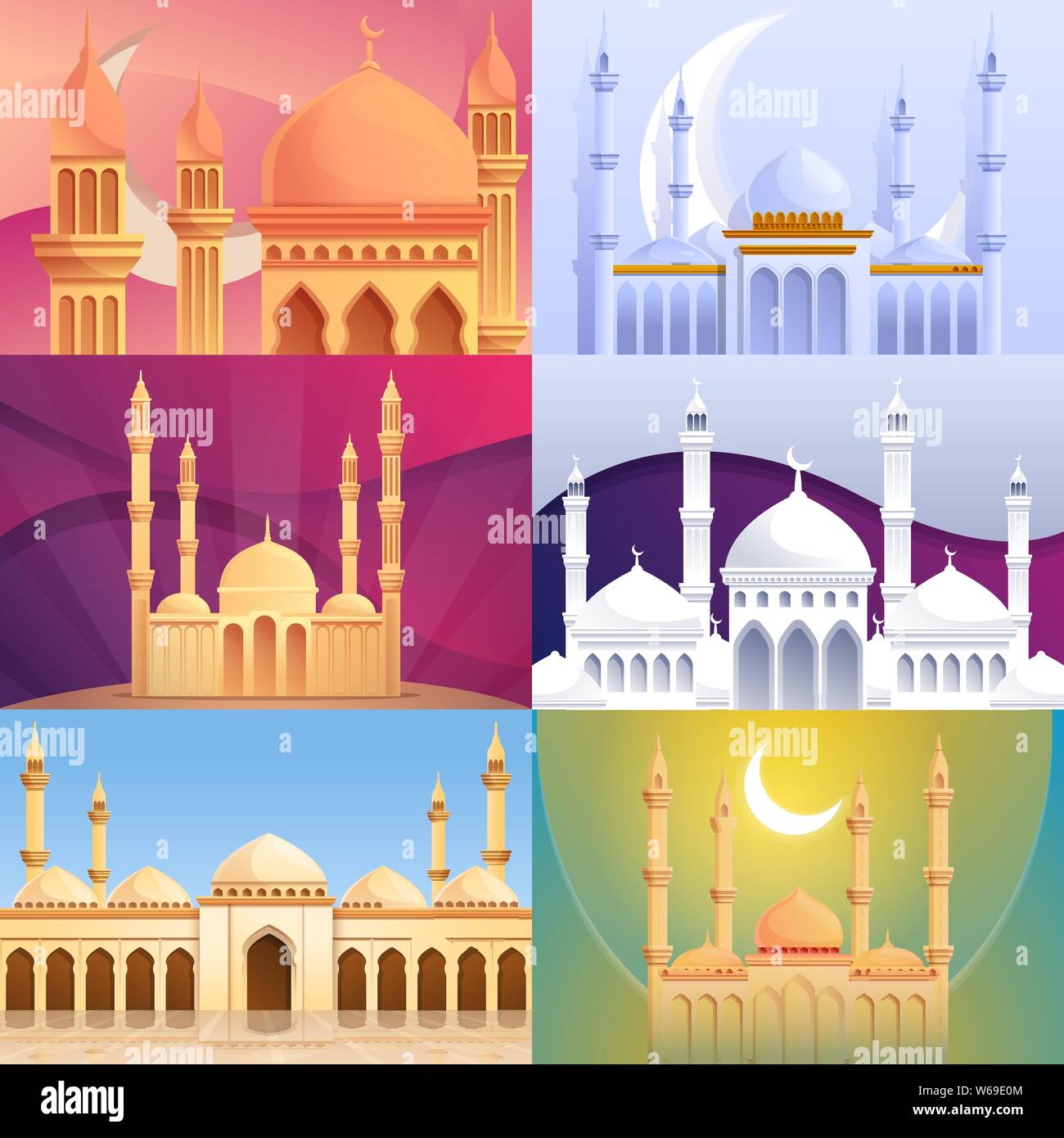 Mosque banner set. Cartoon illustration of mosque vector banner set for ...