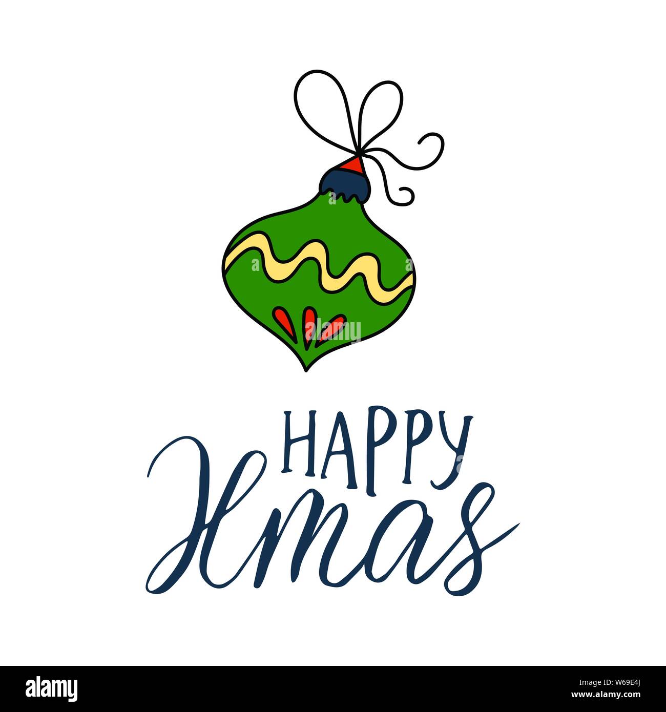 Happy Xmas. Vector Christmas card with hand lettering and winter illustration Stock Vector Image ...
