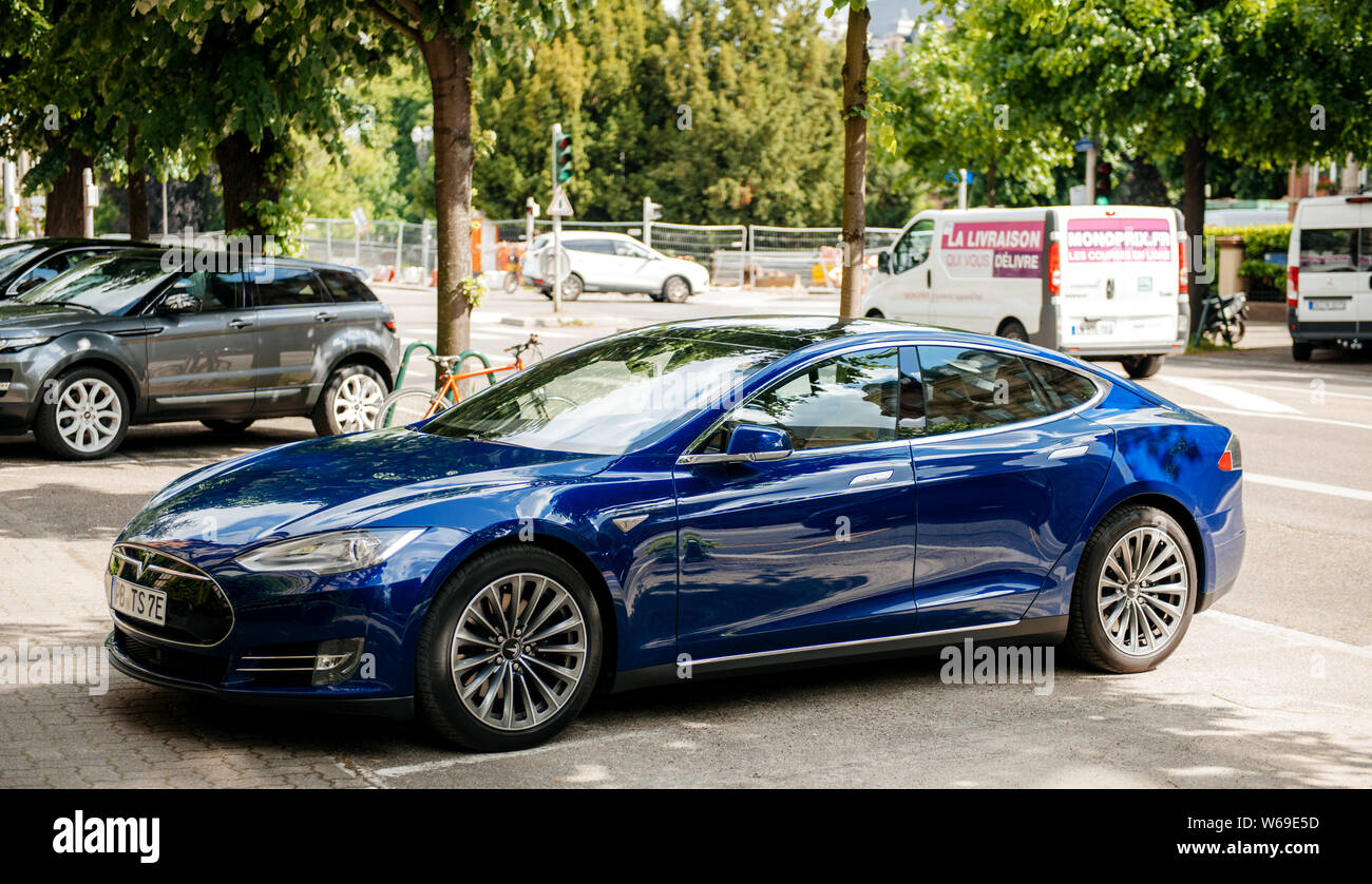 Strasbourg, France - May 19, 2016: Side view of modern elegant luxury ...