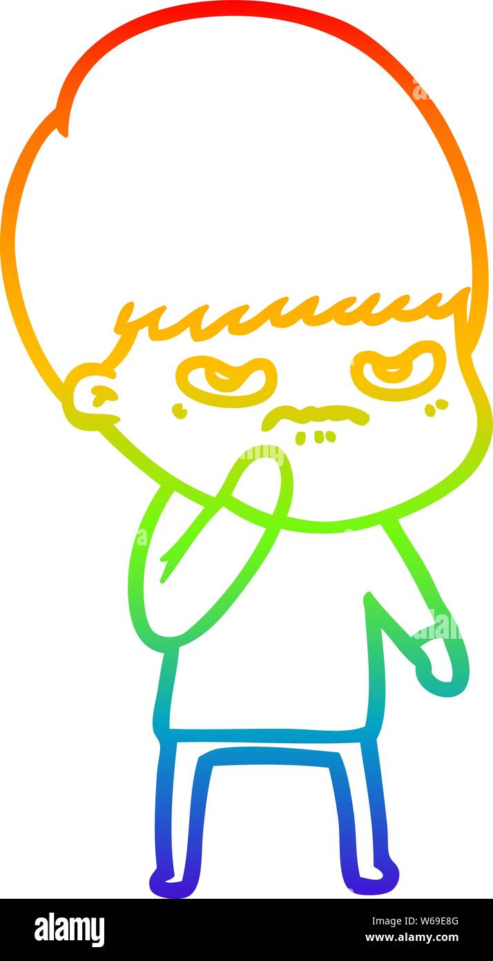 rainbow gradient line drawing of a angry cartoon boy Stock Vector Image ...