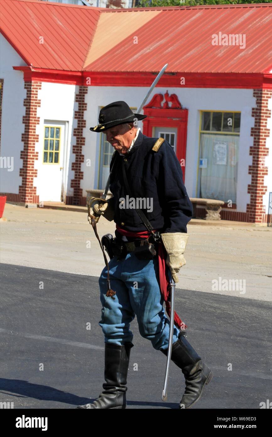 Civil War Soldier in the street in Wilson Kansas in a parade with a ...
