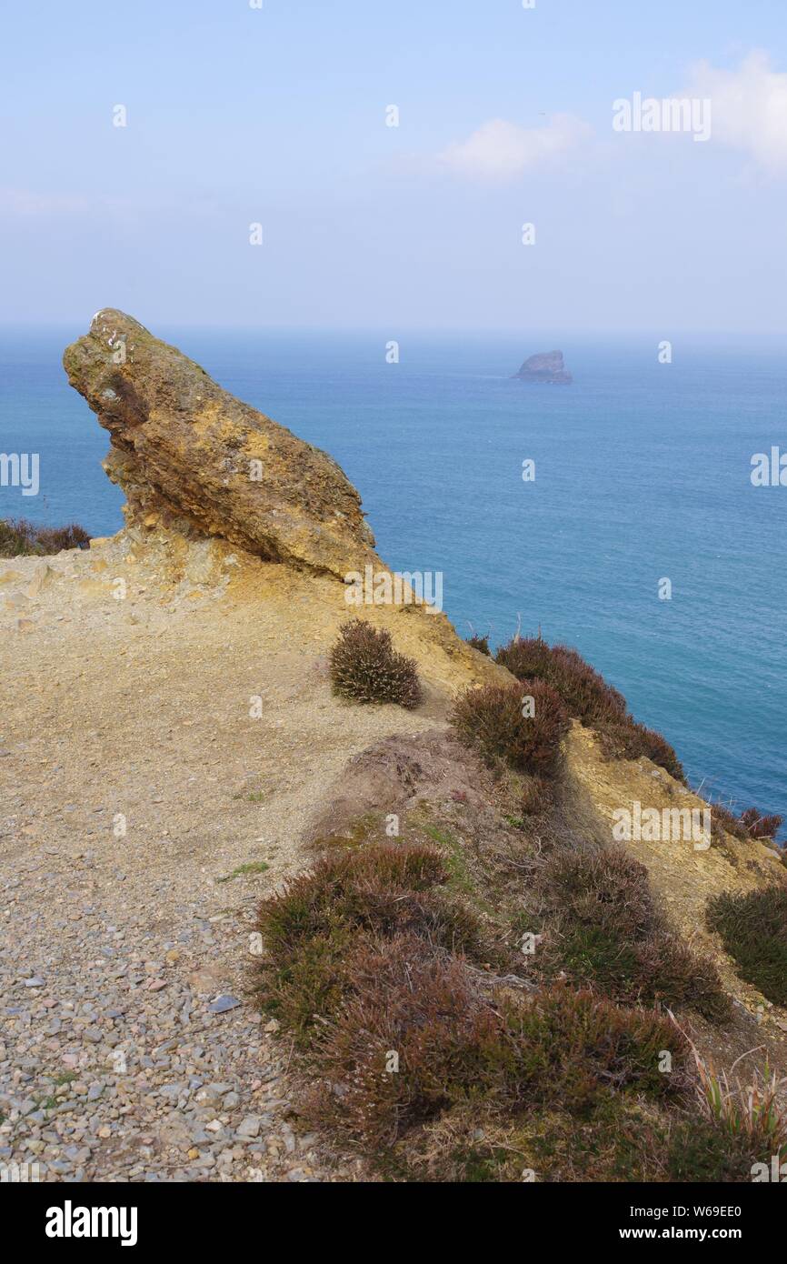 Bawden Rock in the Turquoise Sea from the South West Coastal Path Cliff ...