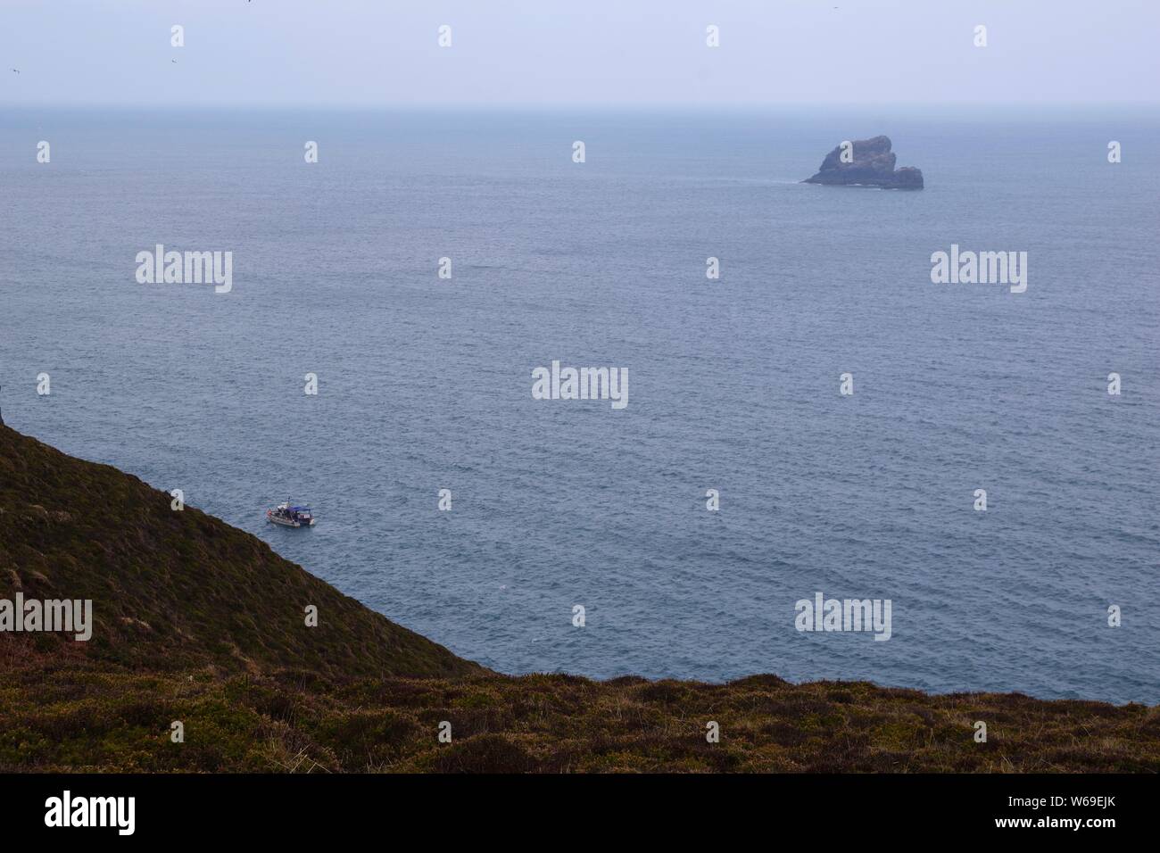 Bawden Rocks offshore the Rugged Coastline of North Cornwall on a ...