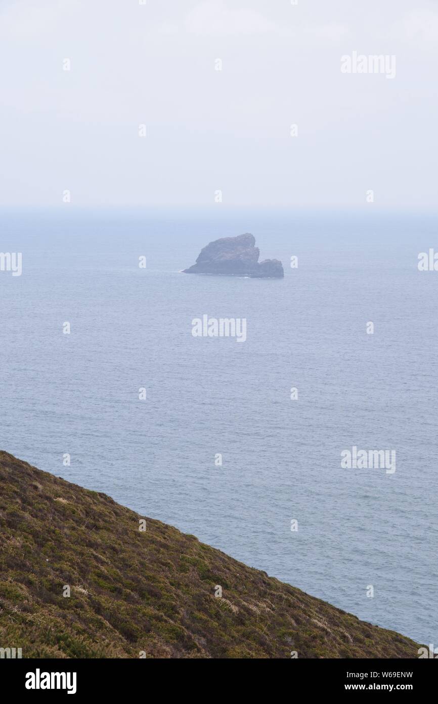 Bawden Rocks offshore the Rugged Coastline of North Cornwall on a ...