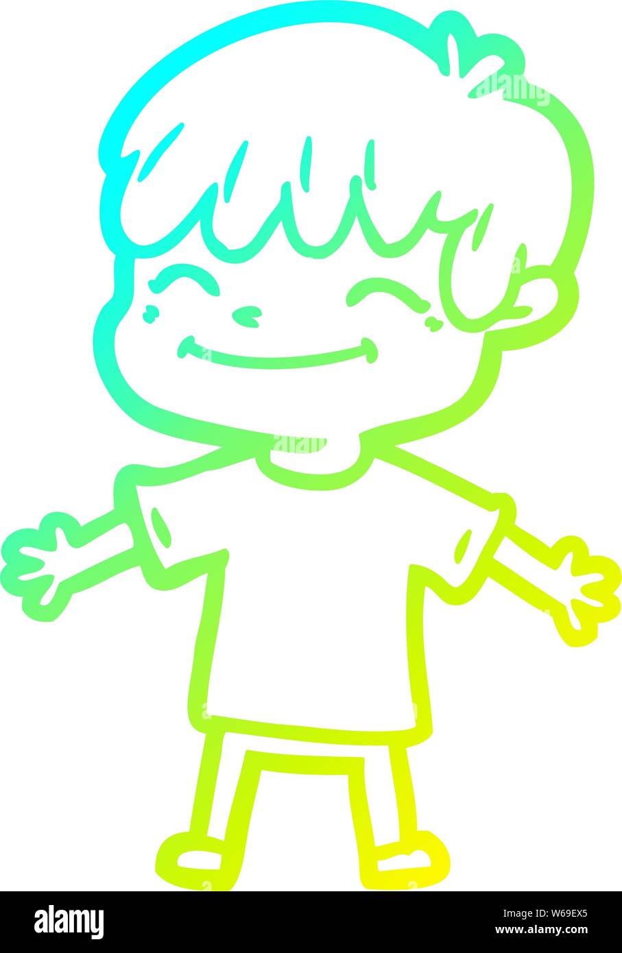 cold gradient line drawing of a cartoon happy boy Stock Vector Image ...