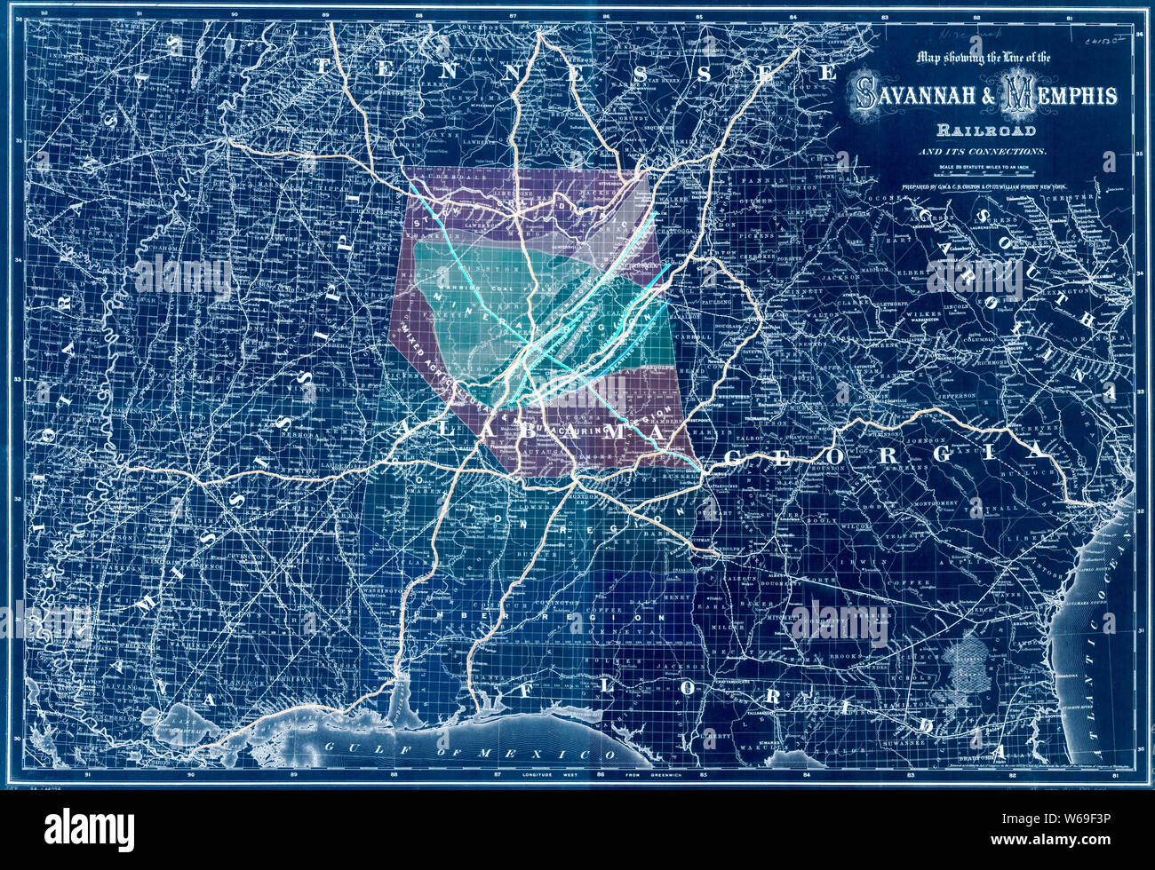 0378 Railroad Maps Map showing the line of the Savannah Memphis ...