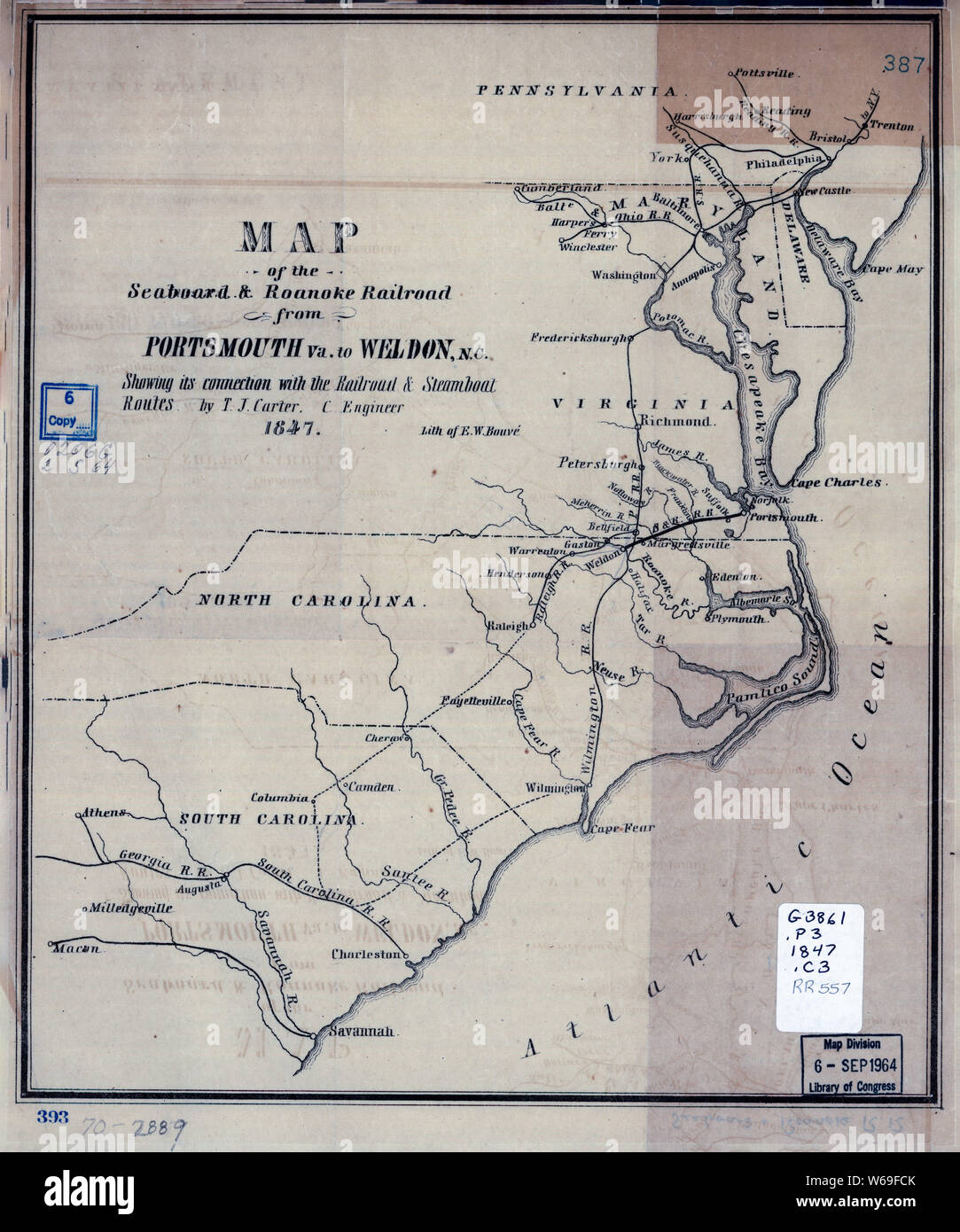 0381 Railroad Maps Map of the Seaboard Roanoke Railroad from Portsmouth ...