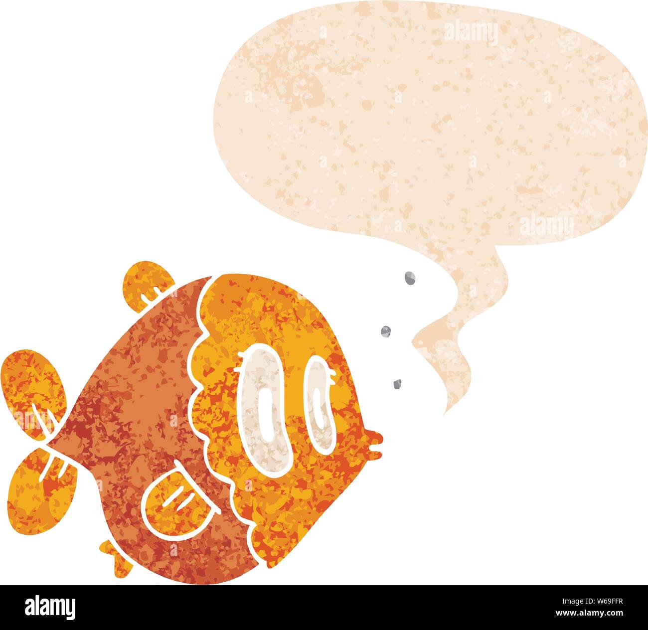 cartoon fish with speech bubble in grunge distressed retro textured ...