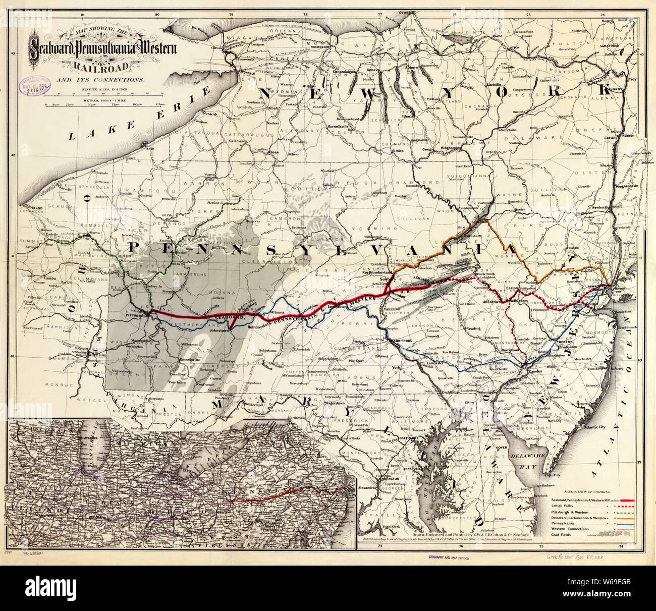 0382 Railroad Maps Map showing the Seaboard Pennsylvania and Western ...
