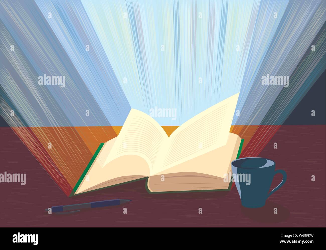 Open book on table is shining, vector illustration Stock Vector Image ...