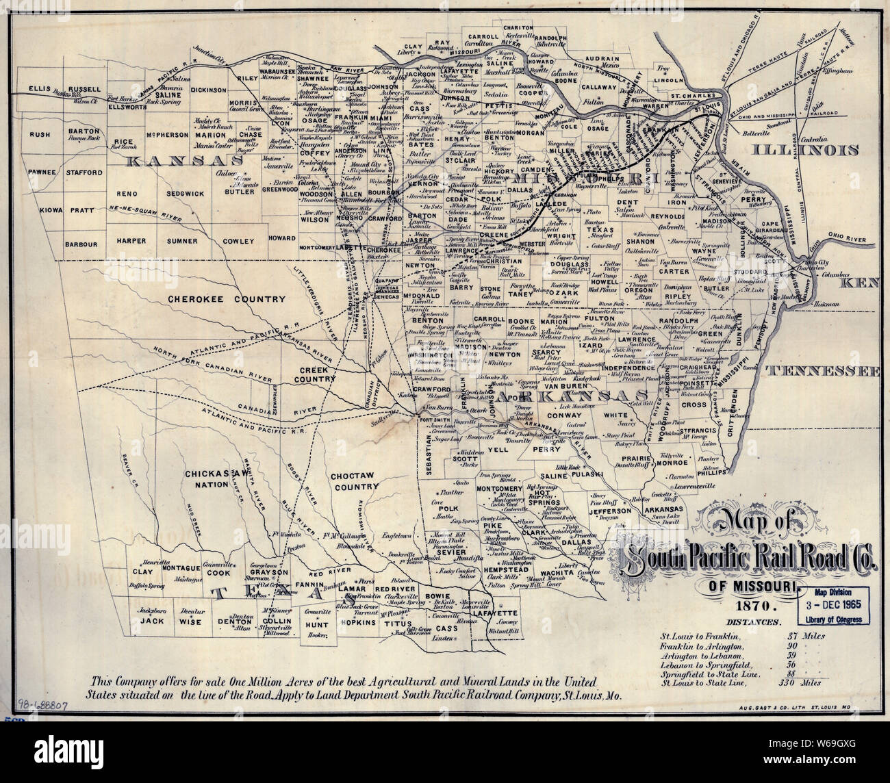 0387 Railroad Maps Map of South Pacific Rail Road Co of Missouri ...