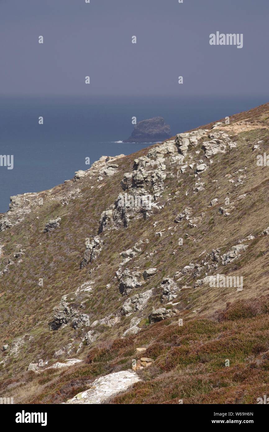 Bawden Rocks offshore the Rugged Coastline of North Cornwall on a ...
