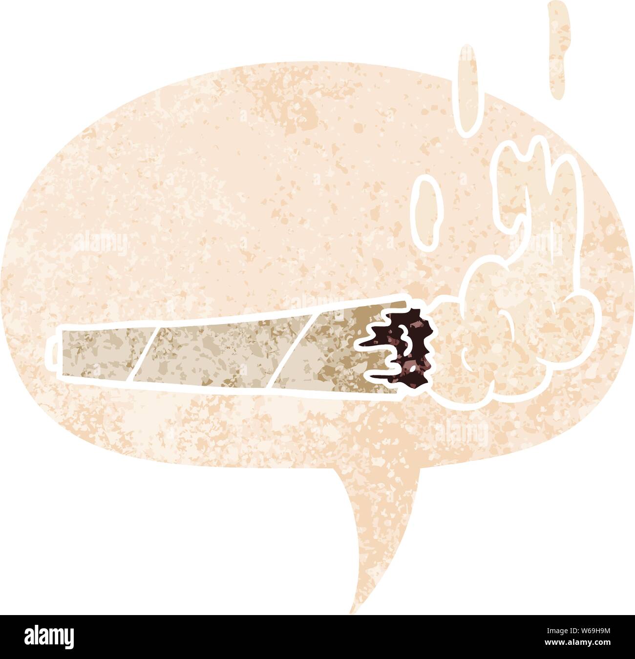 cartoon marijuana joint with speech bubble in grunge distressed retro ...