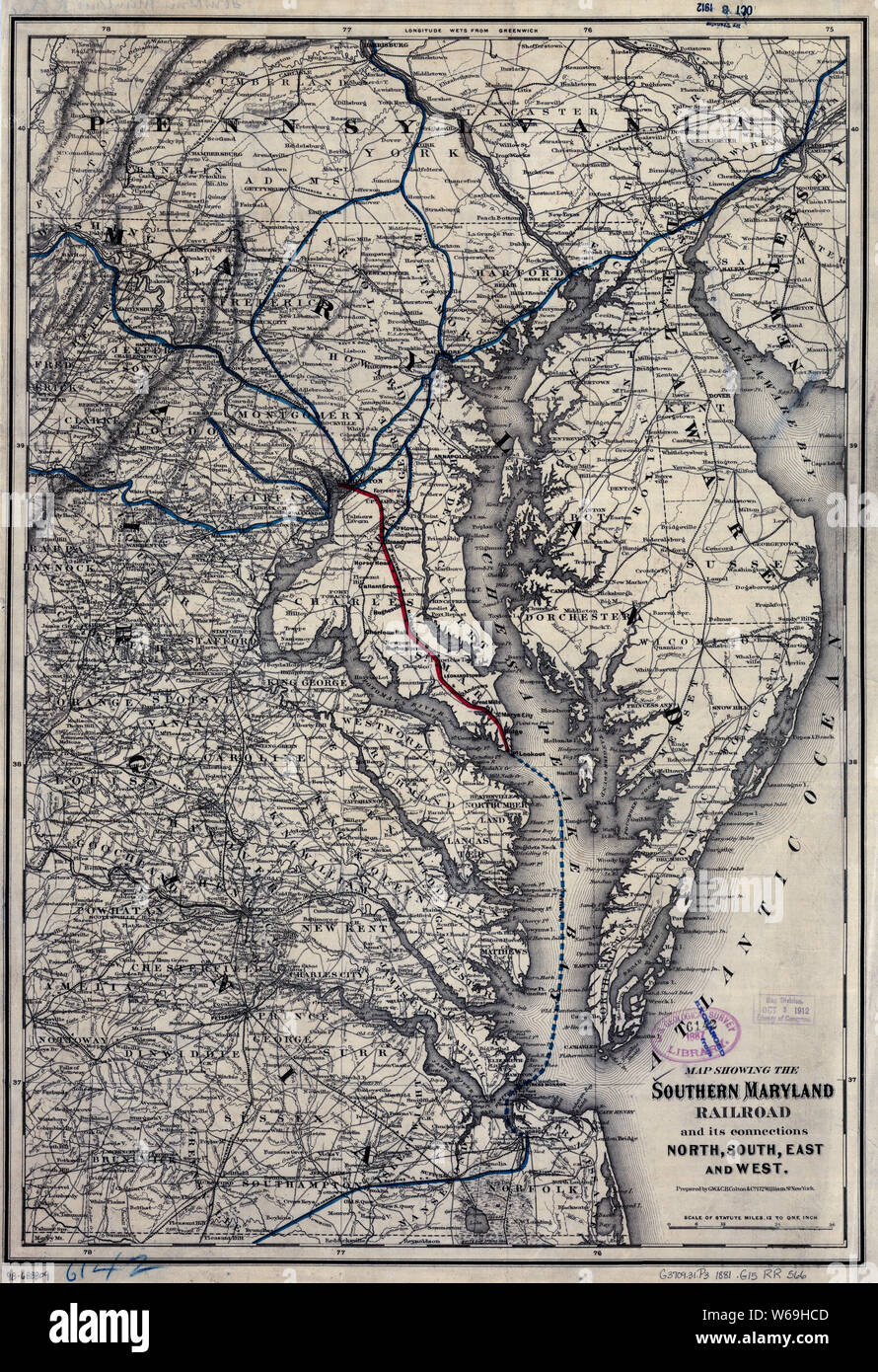 0389 Railroad Maps Map showing the Southern Maryland Railroad and its ...