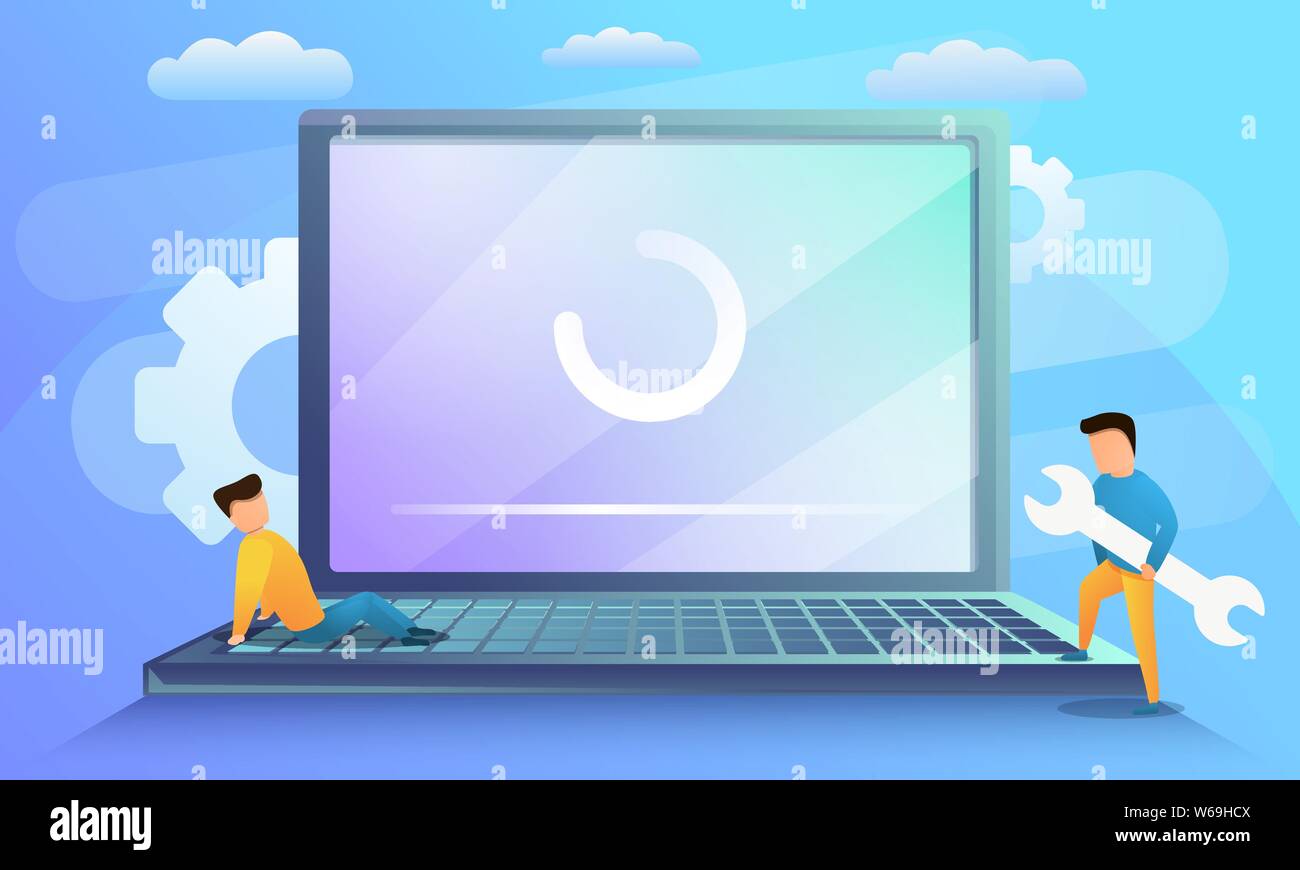 Laptop system update concept banner. Cartoon illustration of laptop ...