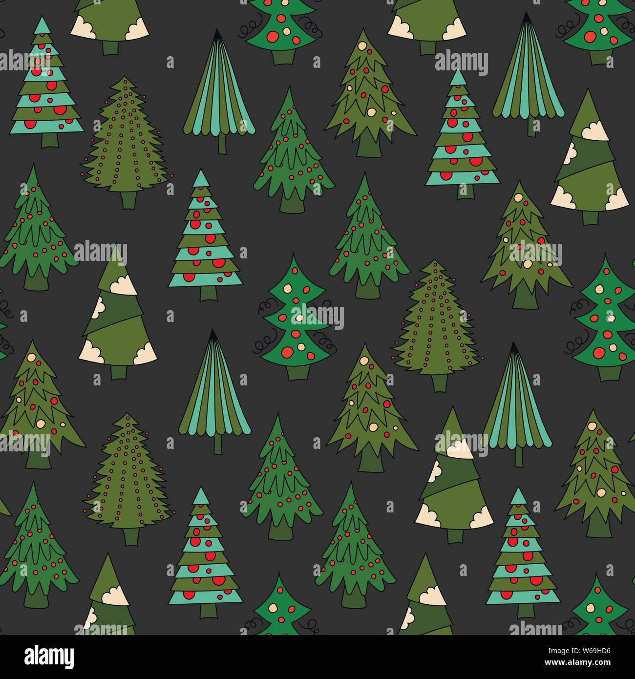 Vector Christmas seamless pattern with color cartoon Christmas trees ...