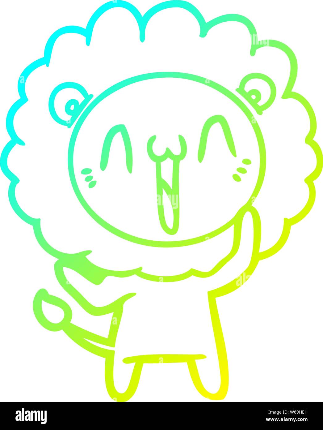 cold gradient line drawing of a happy cartoon lion Stock Vector Image ...