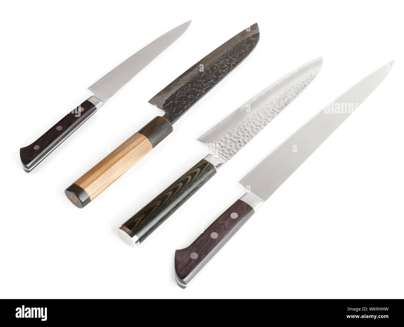 Set of new and used kitchen knives isolated on white background Stock ...