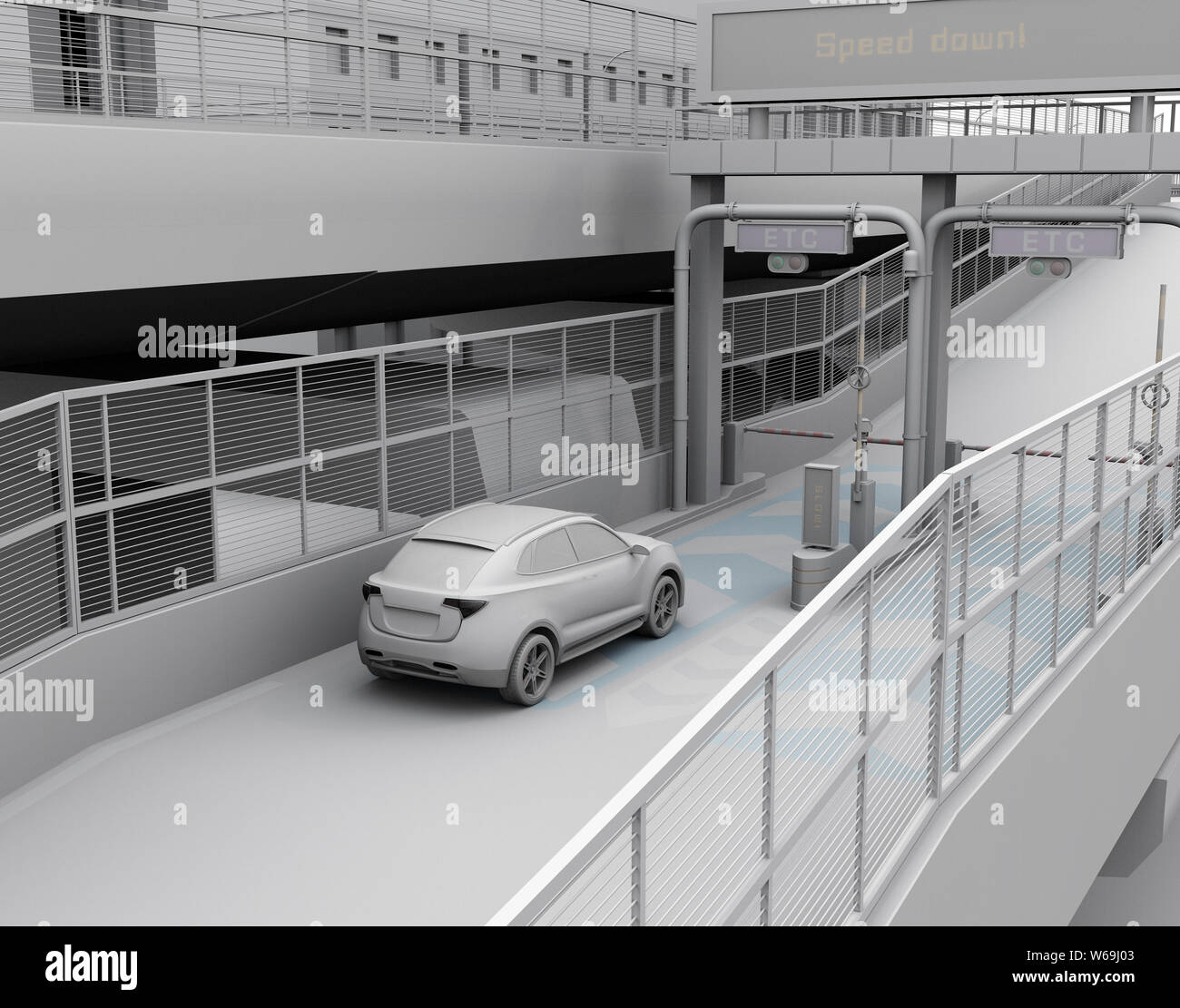 Clay rendering SUV passing through toll gate without stop by ETC ...