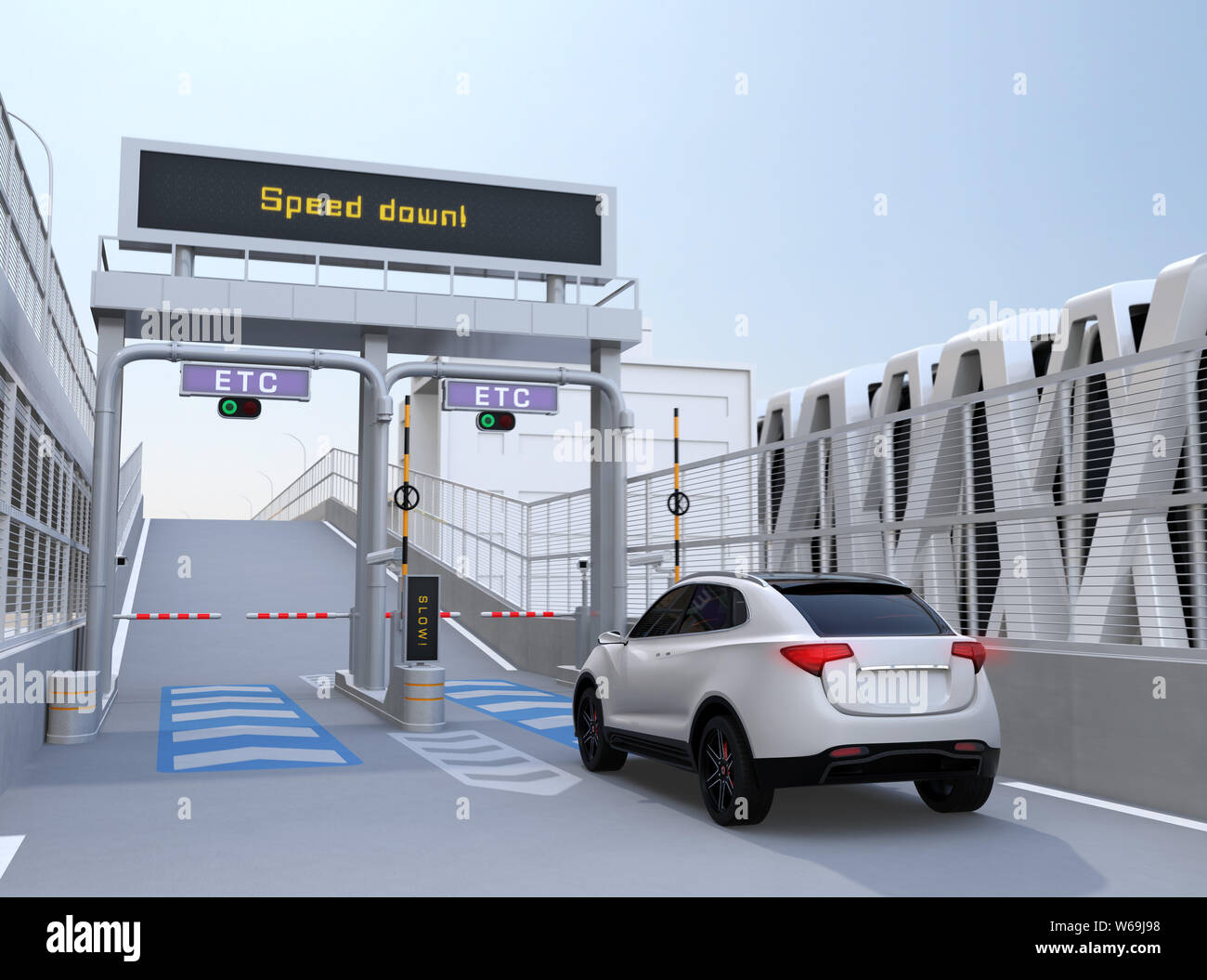 White SUV passing through toll gate without stop by ETC (Electronic ...