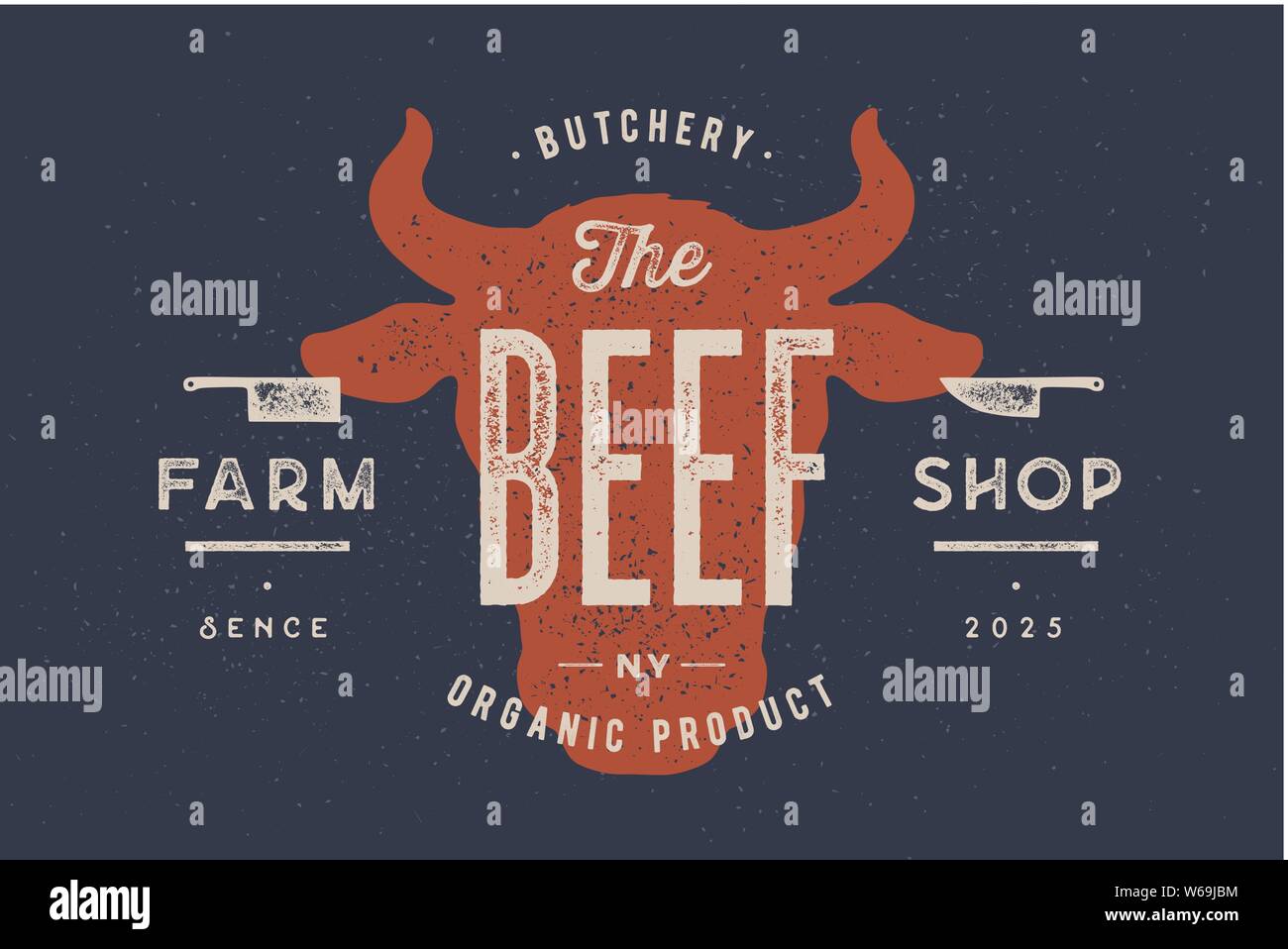 Beef, cow, bull. Vintage typography, lettering, retro print Stock ...