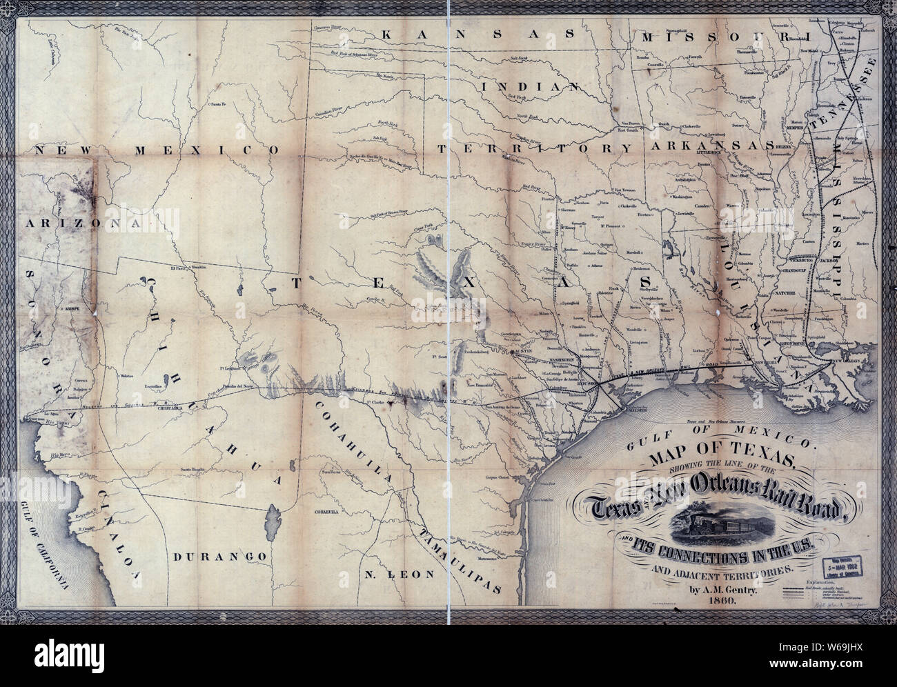 0395 Railroad Maps Map of Texas showing the line of the Texas and New ...