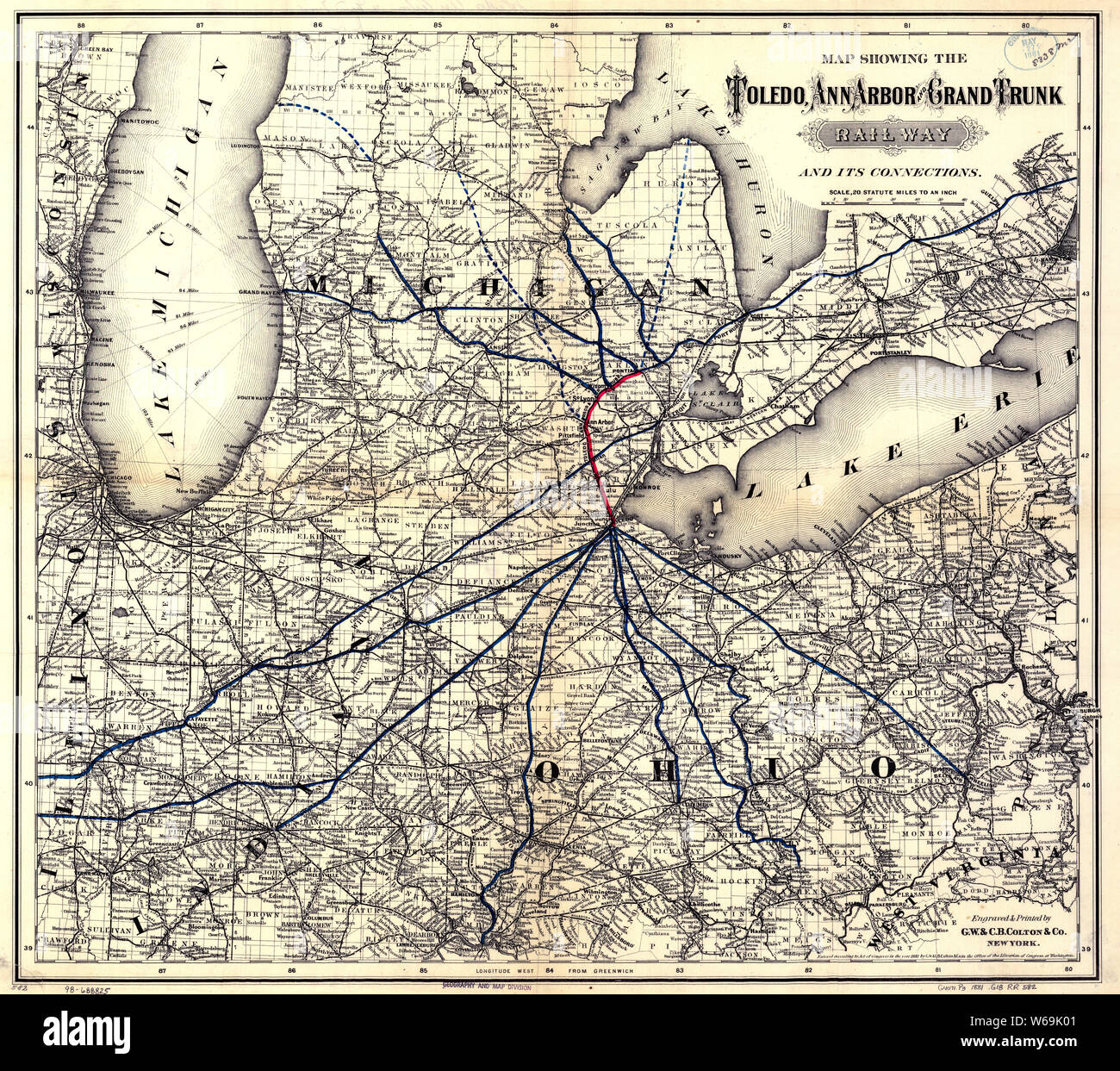 0398 Railroad Maps Map showing the Toledo Ann Arbor and Grand Truck ...
