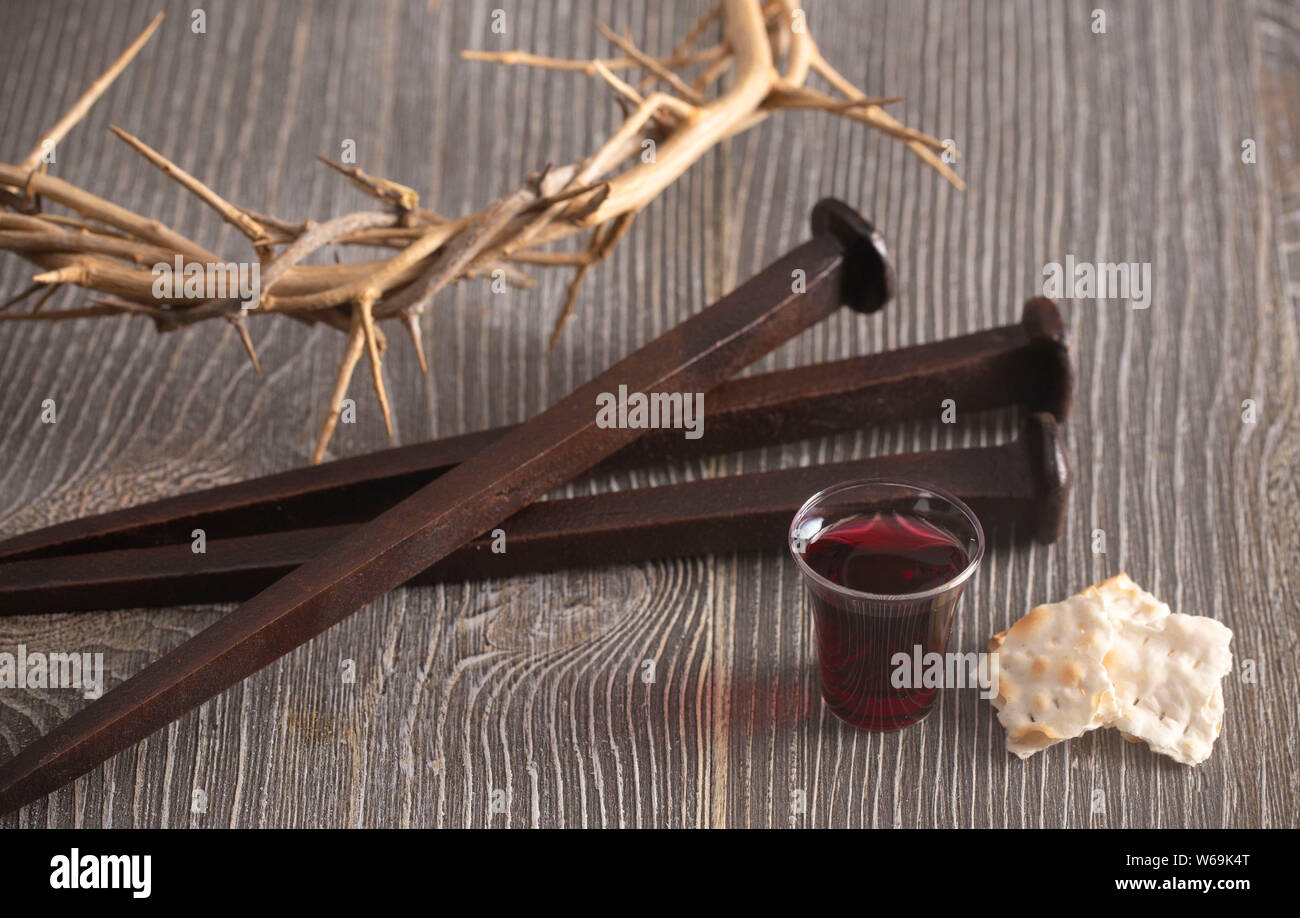 Symbols of the Crucifixion of Christ alongside The Communion Stock ...