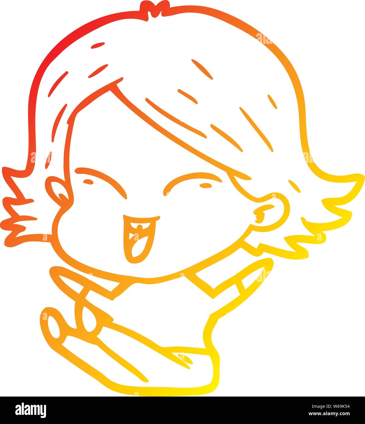 warm gradient line drawing of a happy cartoon girl Stock Vector Image ...