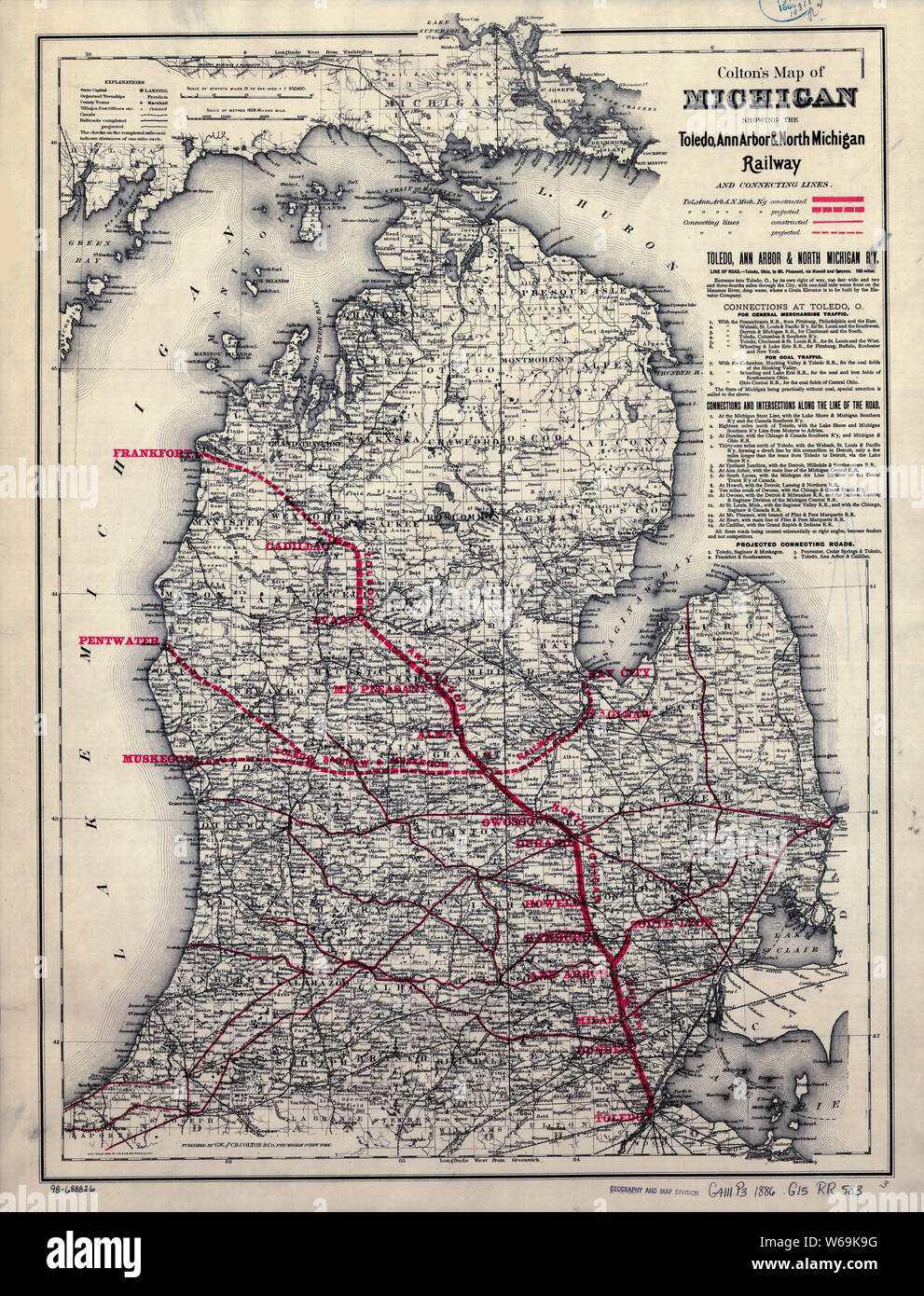 0399 Railroad Maps Map of Michigan showing the Toledo Ann Arbor North ...