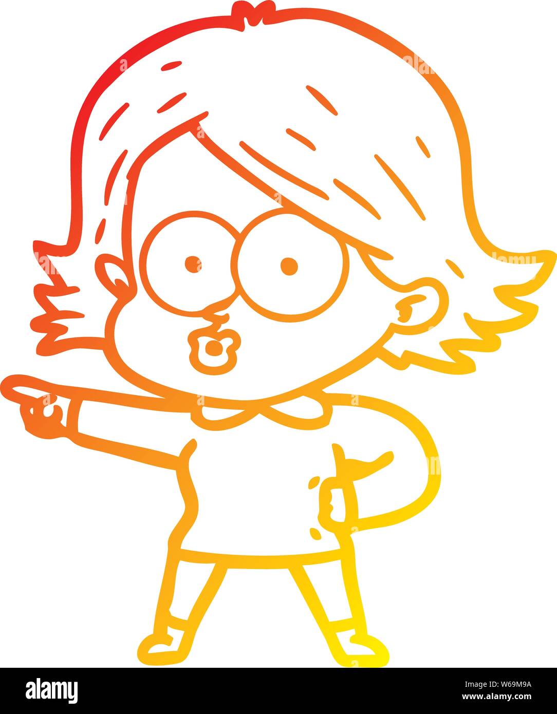 warm gradient line drawing of a cartoon girl pouting Stock Vector Image ...