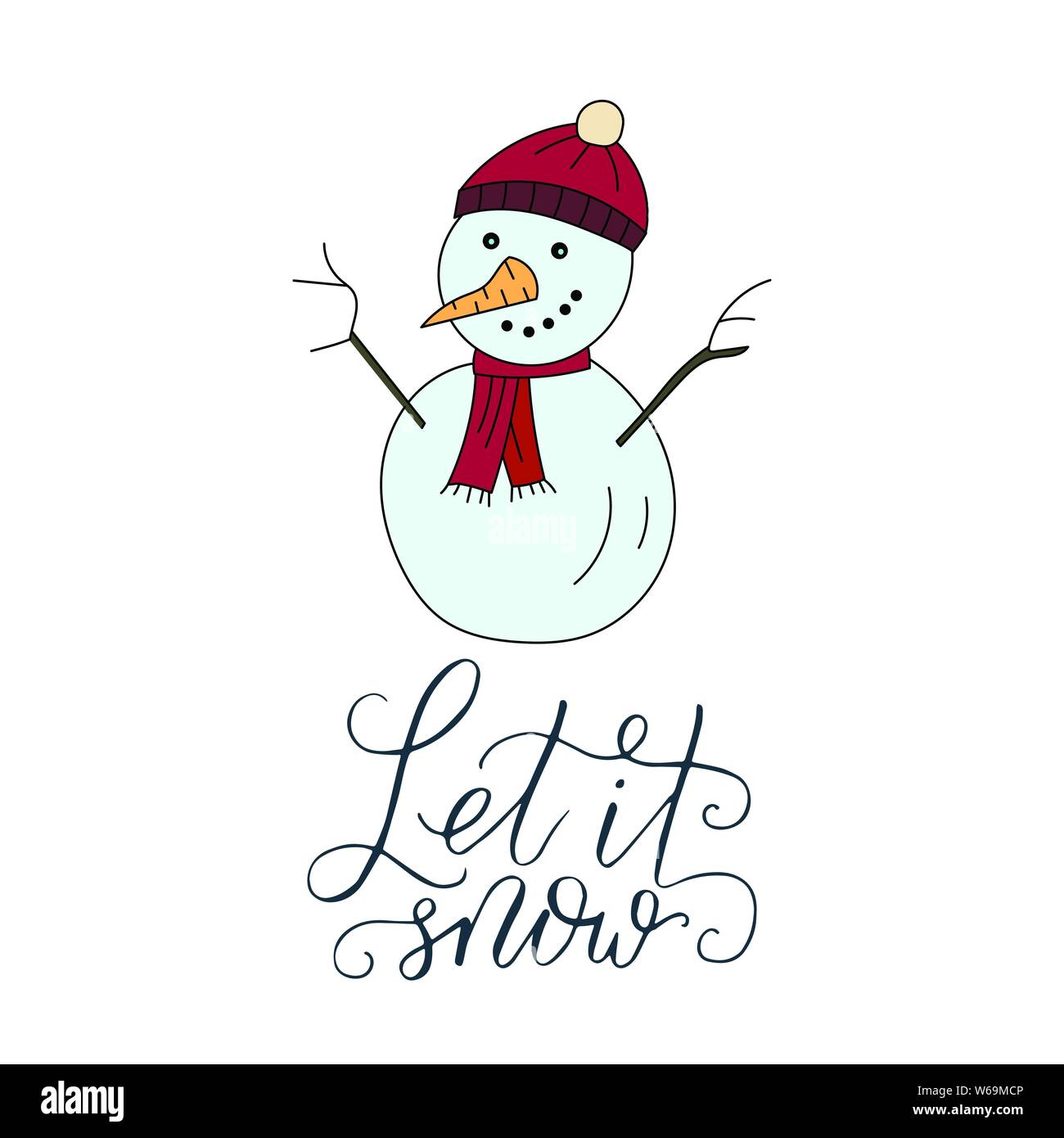 Let it snow. Vector Christmas card with hand lettering and winter ...