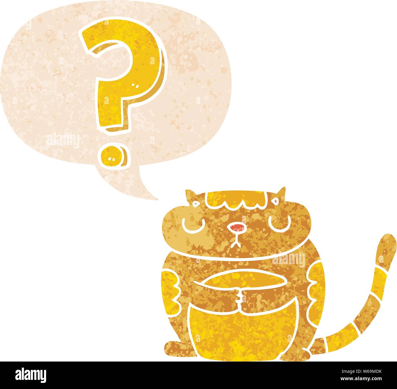 cartoon cat with question mark with speech bubble in grunge distressed ...