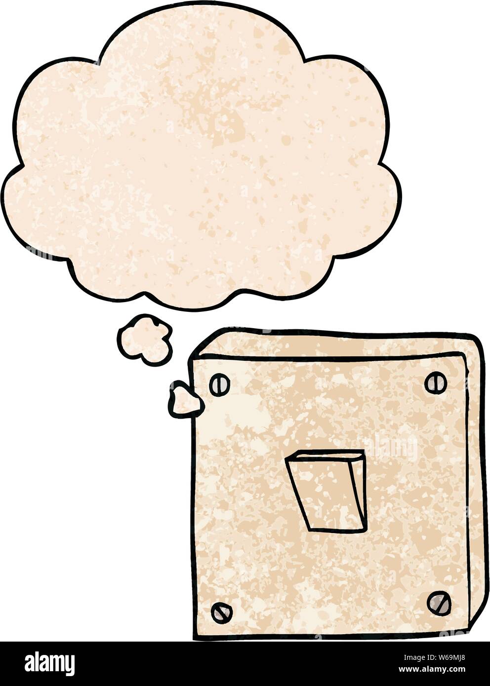 cartoon light switch with thought bubble in grunge texture style Stock ...