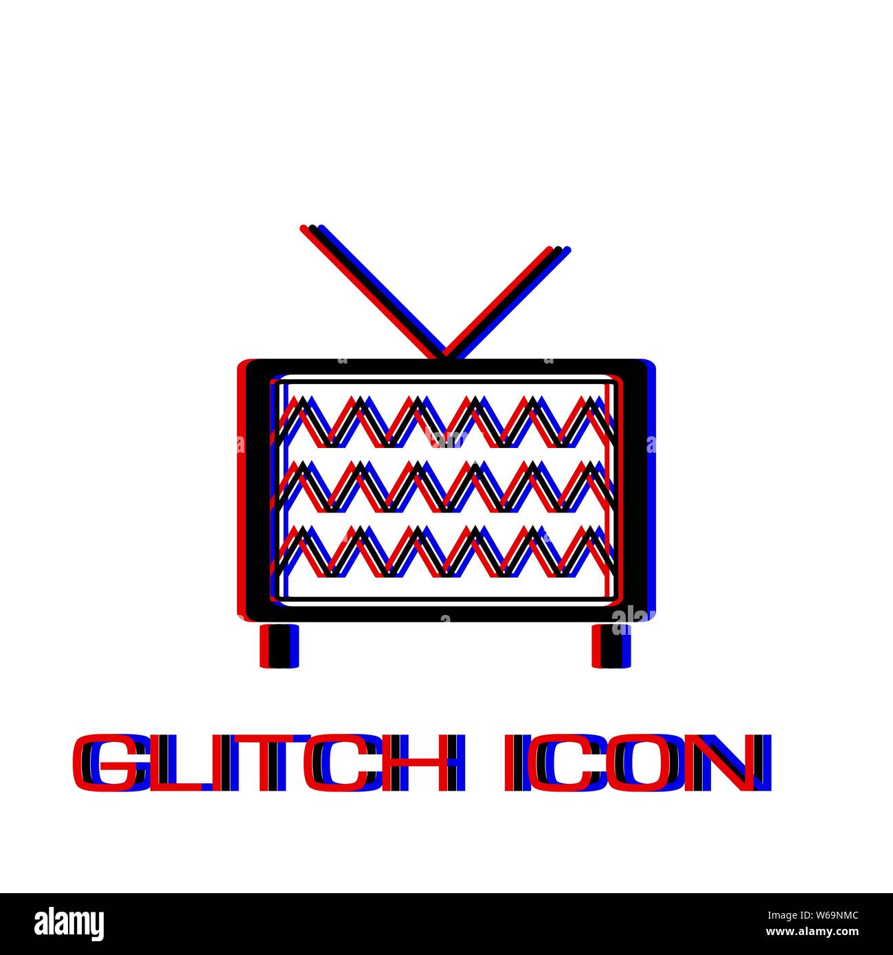 Tv icon flat. Simple pictogram - Glitch effect. Vector illustration ...