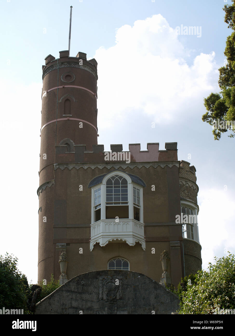 Luttrell's Tower, a 3 story stuccoed yellow brick folly at Calshot ...