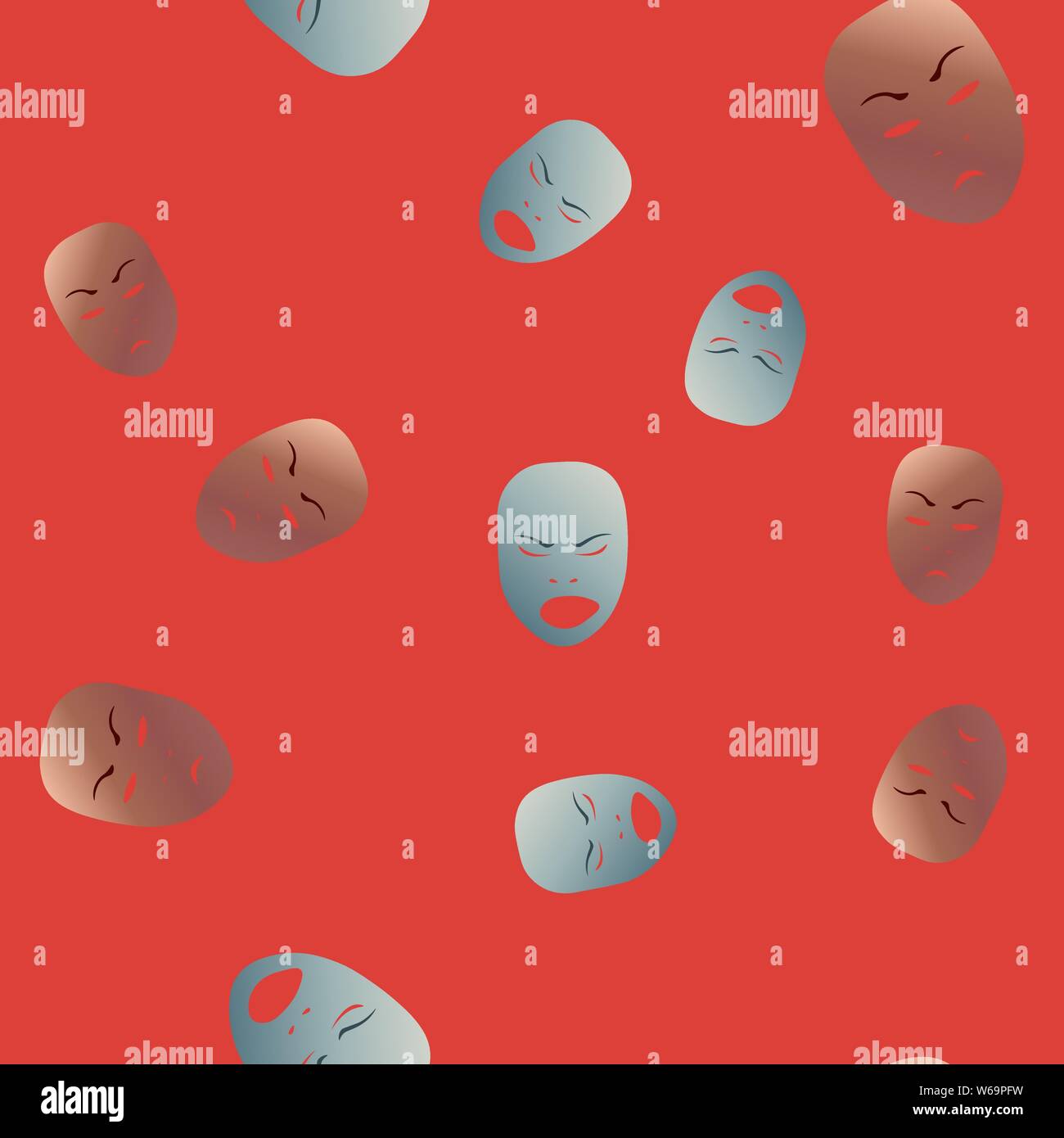 Seamless pattern theatrical mask with angry emotion. Vector ...