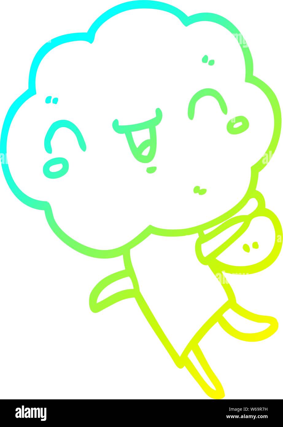 cold gradient line drawing of a cute cartoon cloud head creature Stock ...