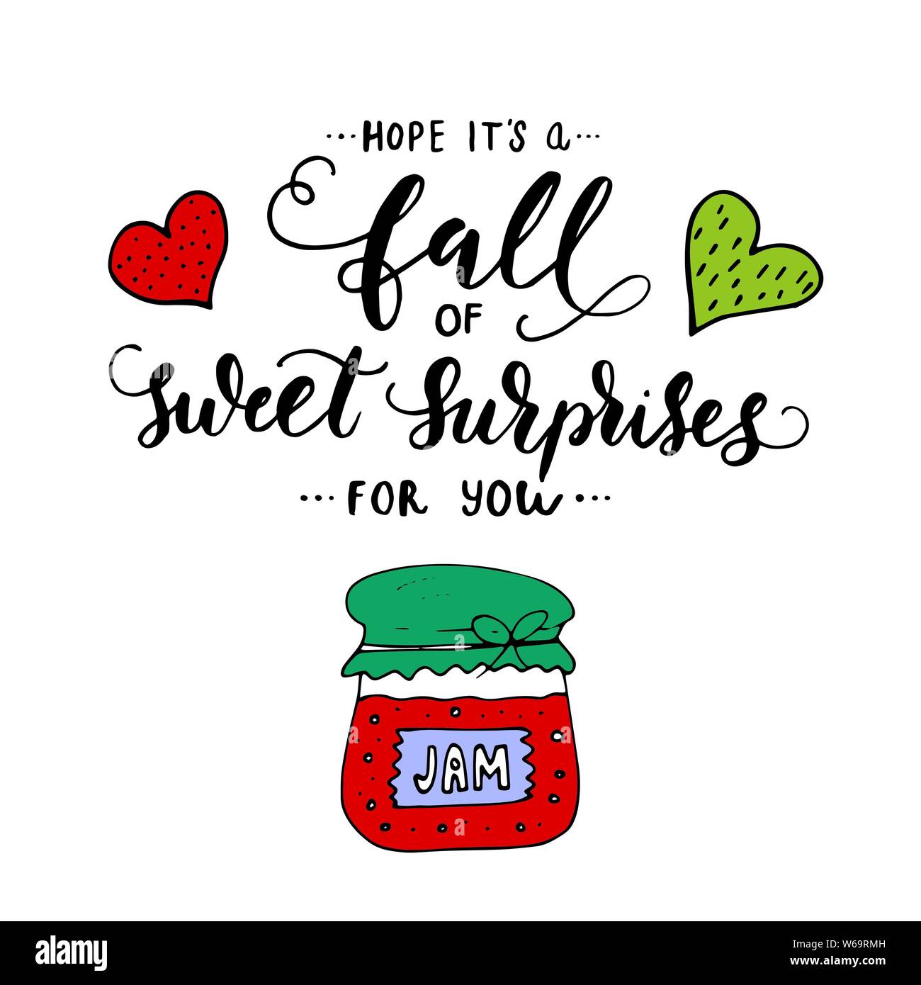 Handdrawn unique autumn card with brush lettering quote. Vector doodle ...