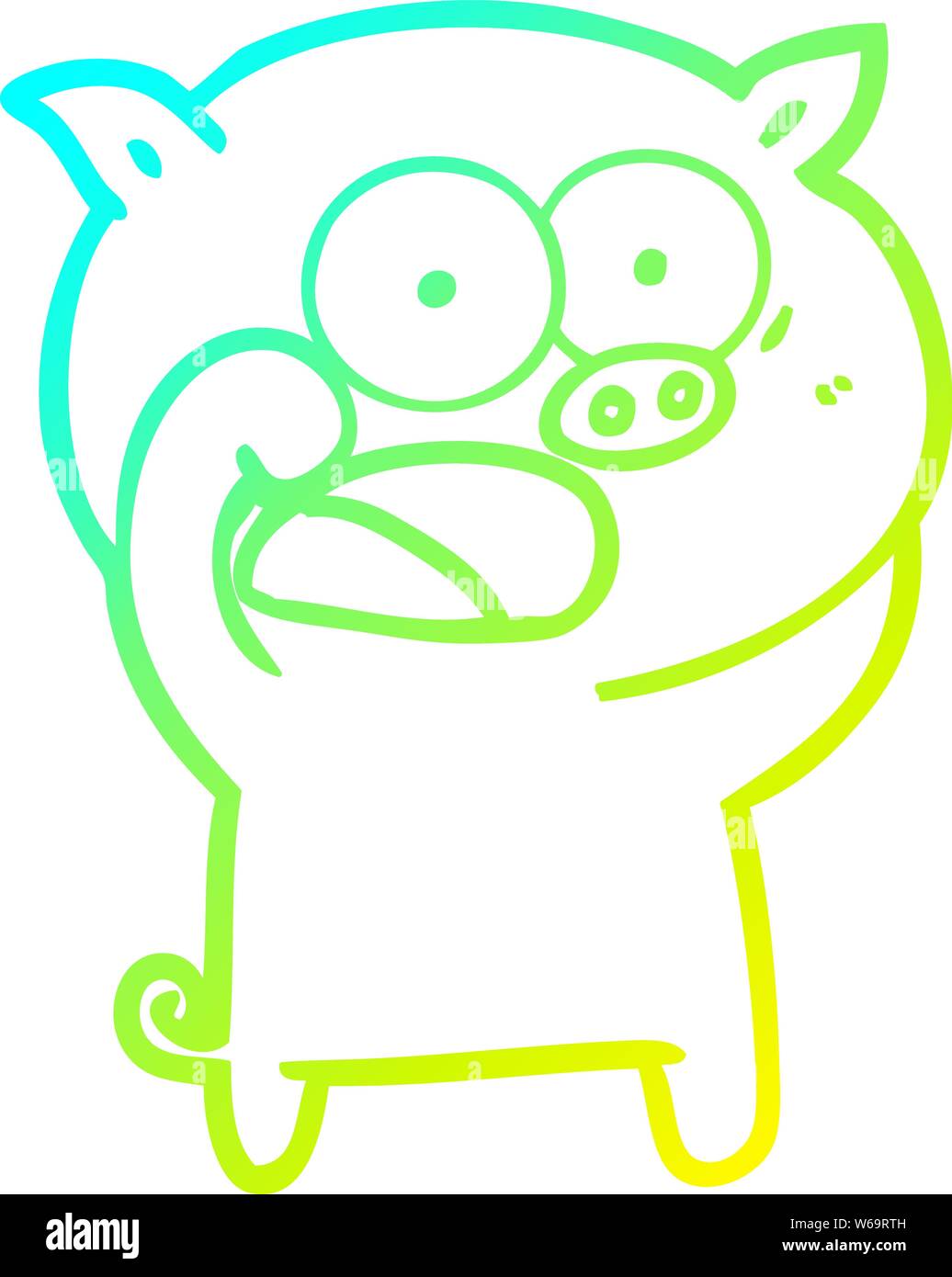 cold gradient line drawing of a cartoon pig shouting Stock Vector Image ...