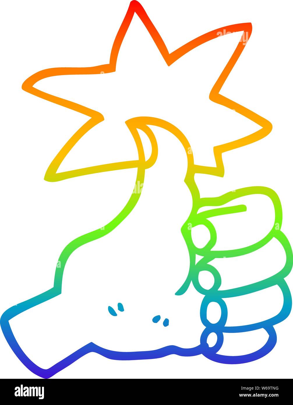 rainbow gradient line drawing of a cartoon thumbs up symbol Stock ...