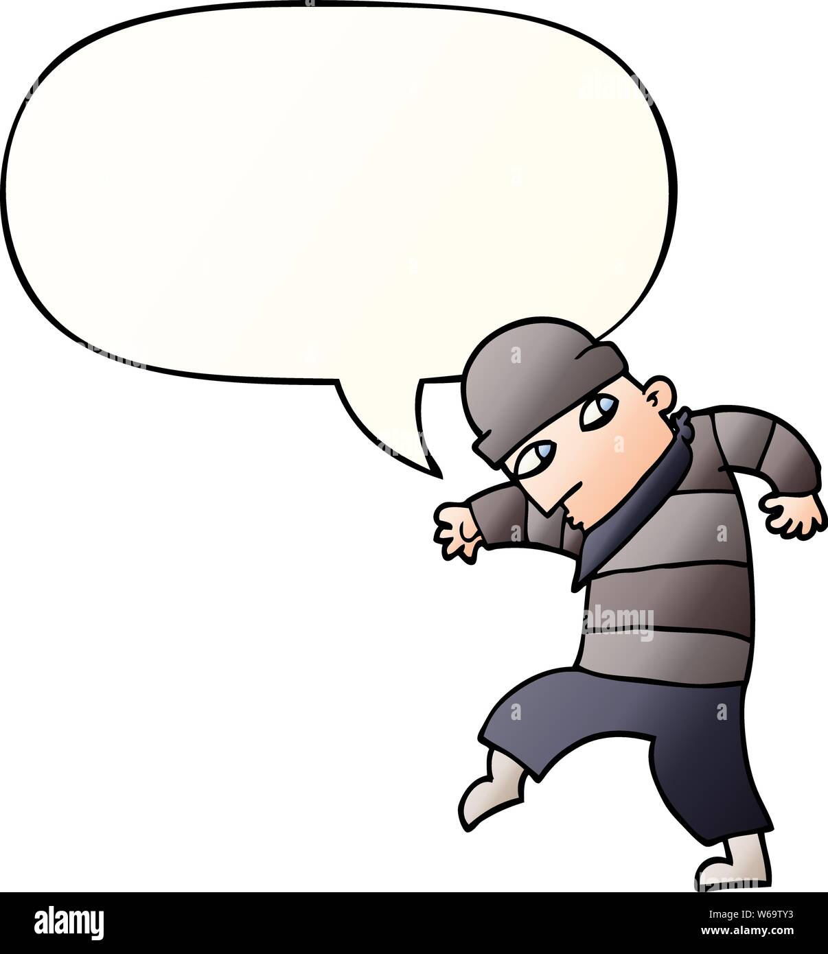 cartoon sneaking thief with speech bubble in smooth gradient style ...