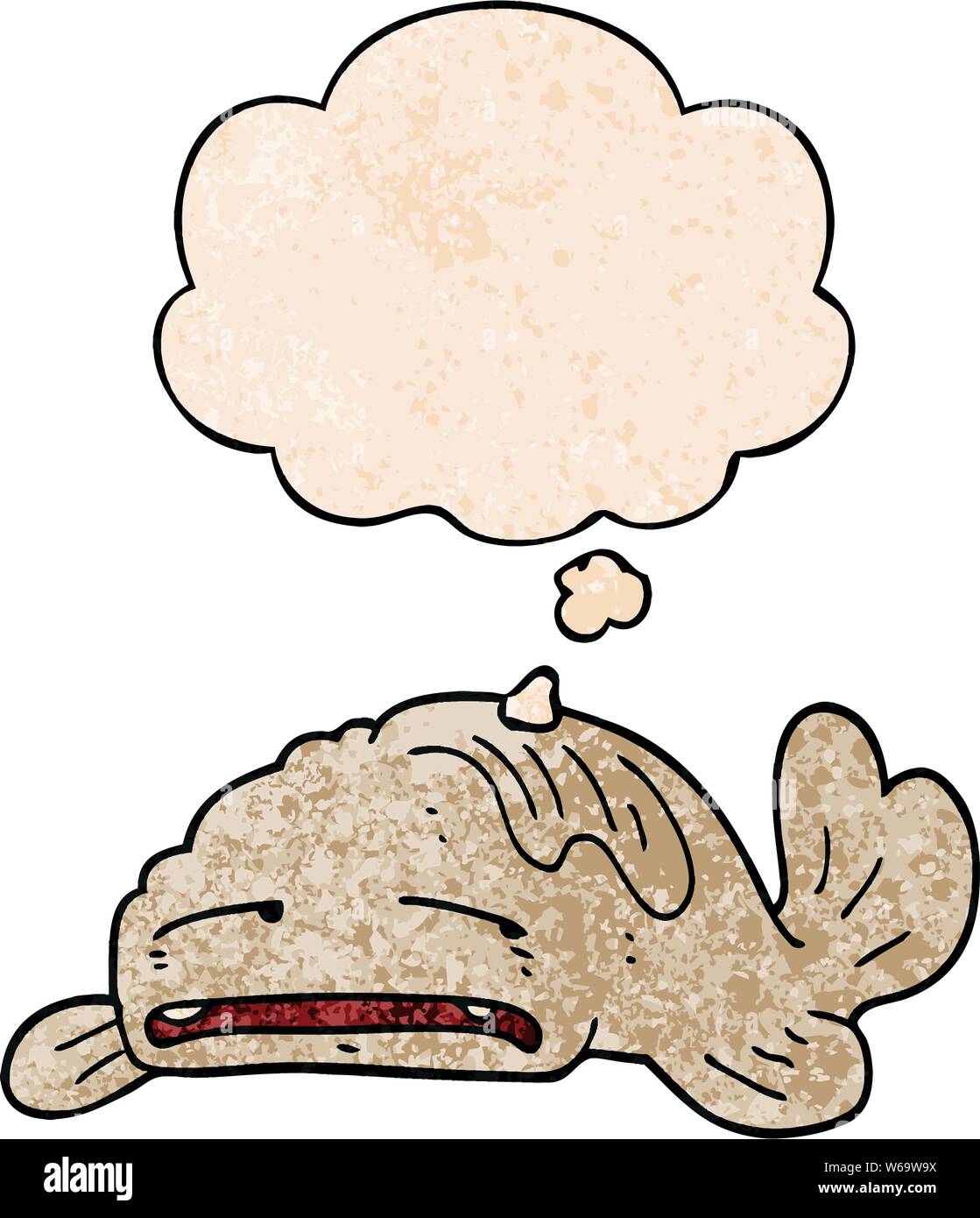 cartoon sad old fish with thought bubble in grunge texture style Stock ...