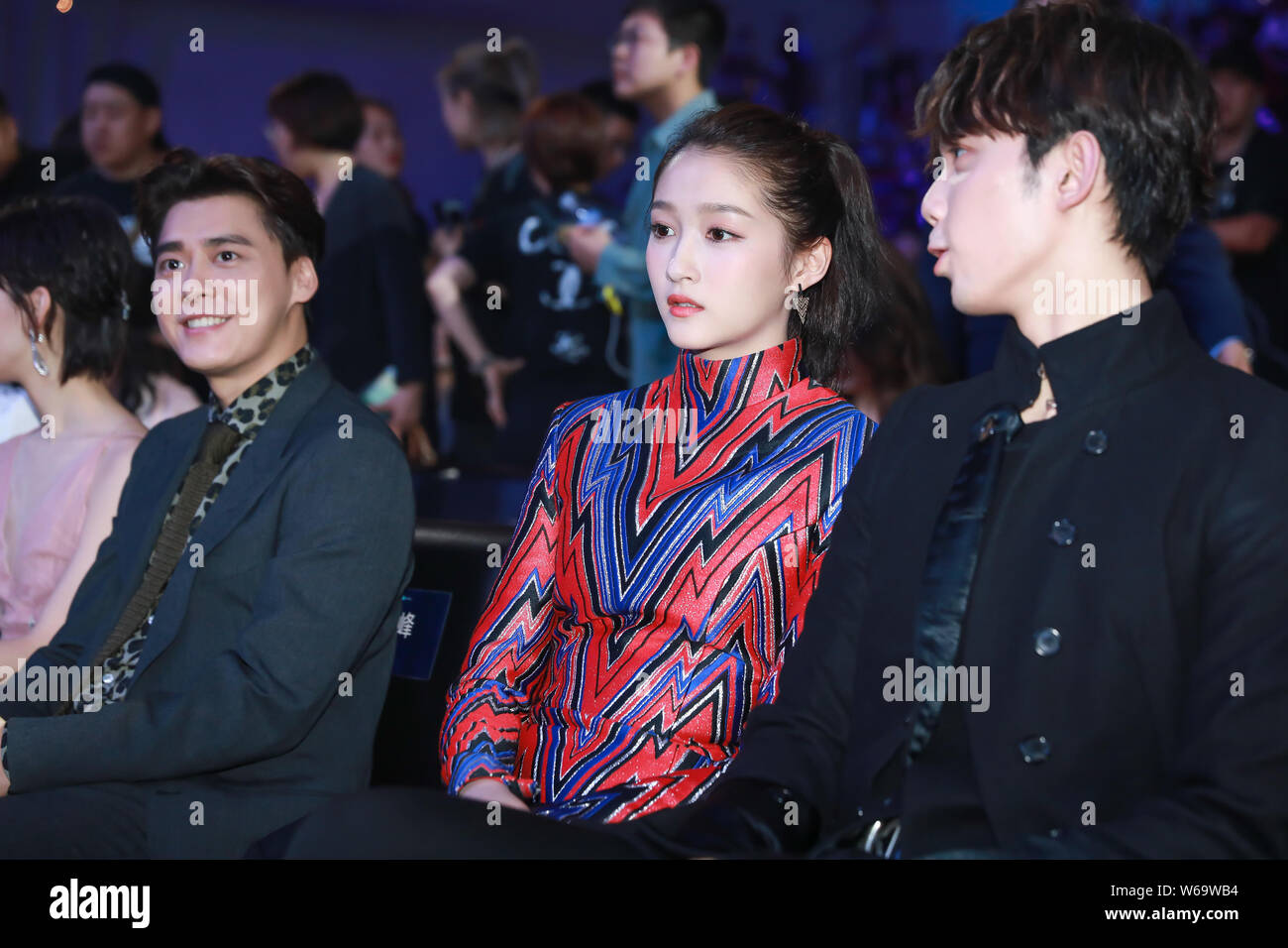 Chinese actress Guan Xiaotong and Chinese actor Wu Lei attend the 2018 Sina Weibo Film Night in ...