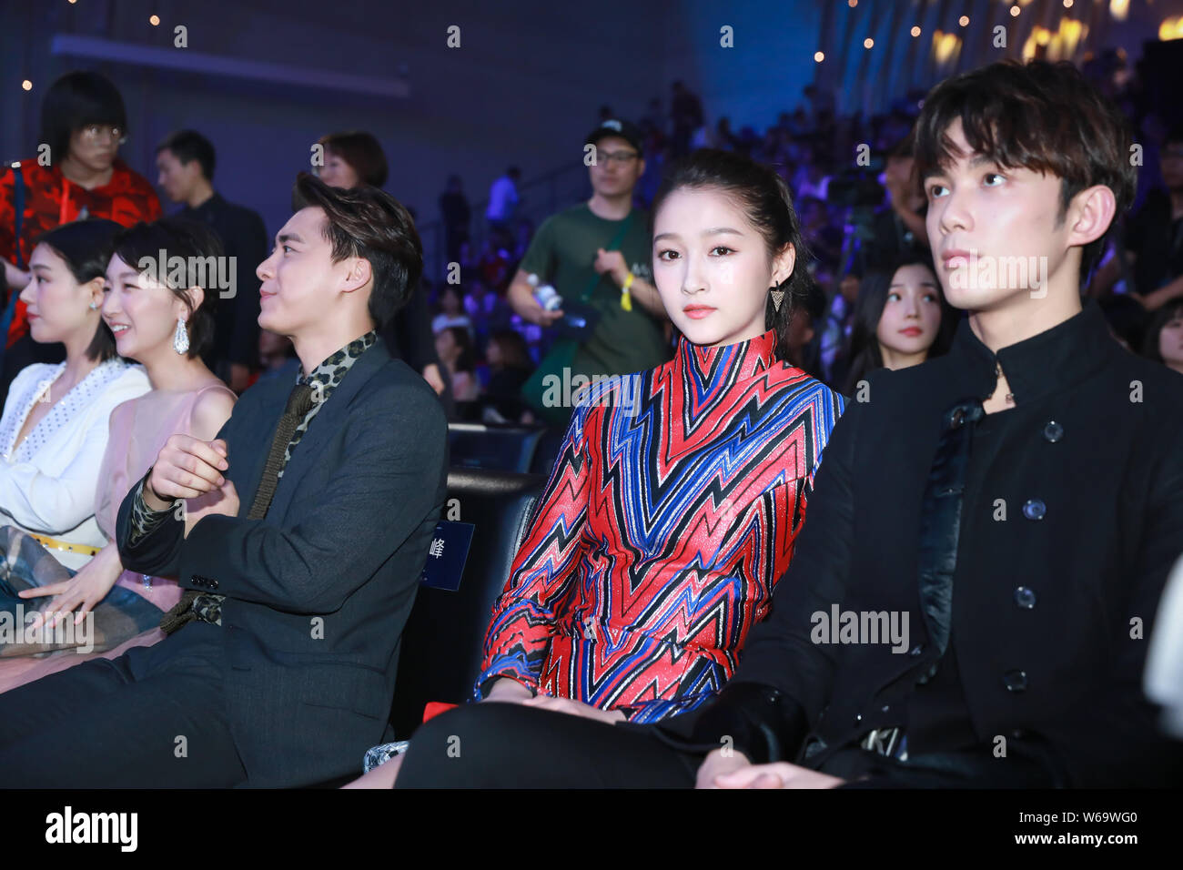 Chinese actress Guan Xiaotong and Chinese actor Wu Lei attend the 2018 Sina Weibo Film Night in ...