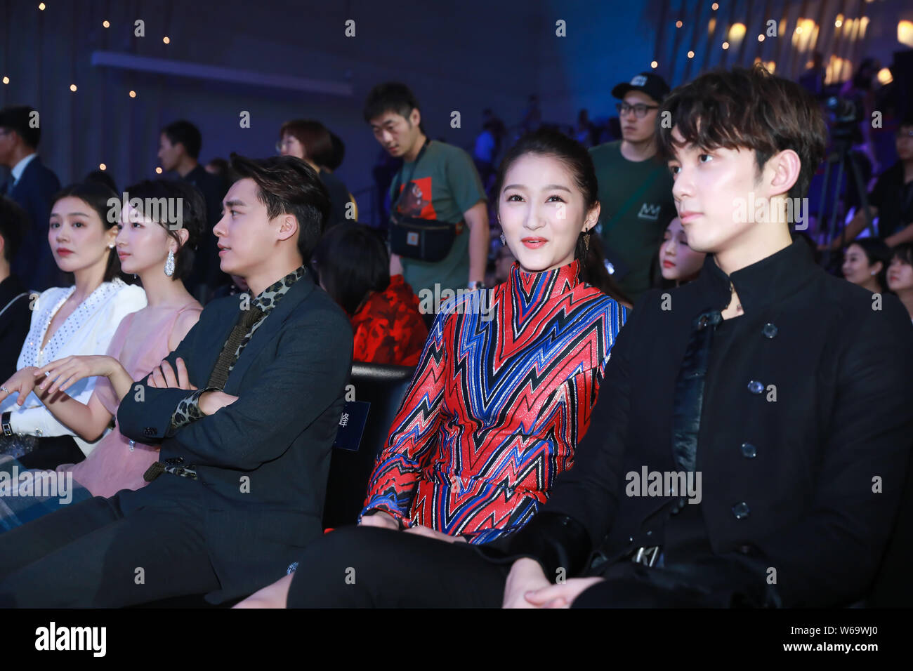 Chinese actress Guan Xiaotong and Chinese actor Wu Lei attend the 2018 Sina Weibo Film Night in ...